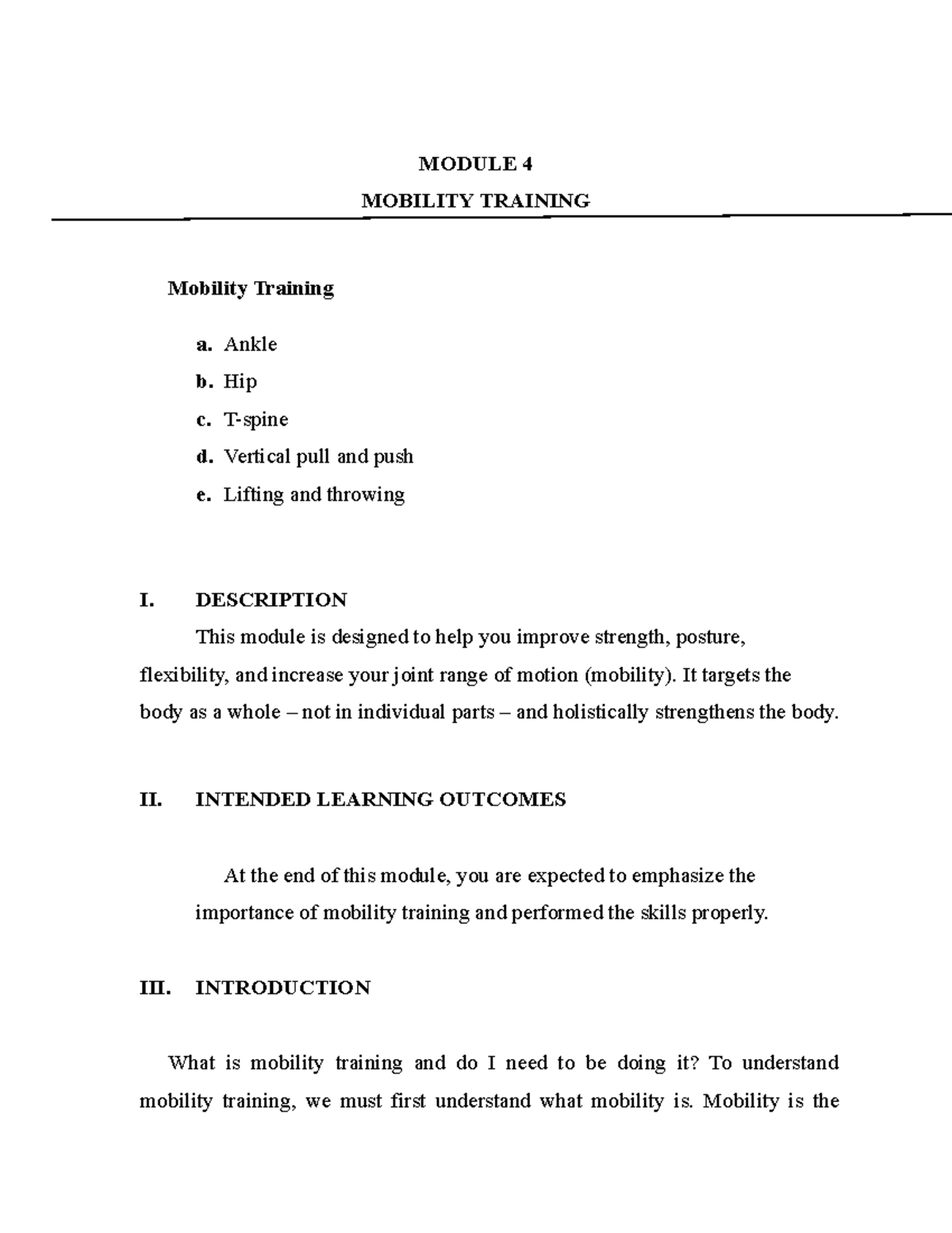 Module 4 Mobility Training - MODULE 4 MOBILITY TRAINING Mobility ...