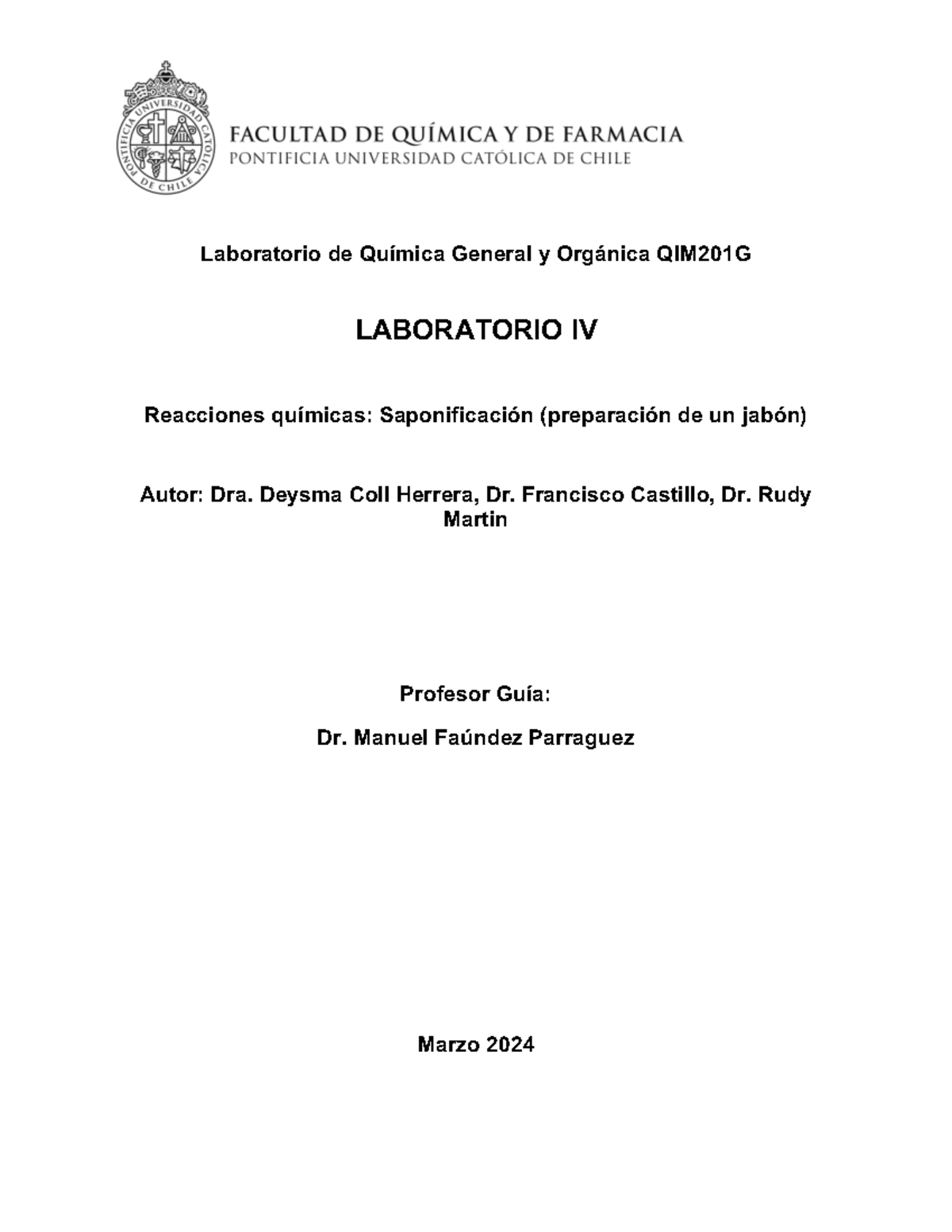 Laboratorio IV - Laboratorio de Química General y Orgánica QIM201G LABORATORIO IV Reacciones ...