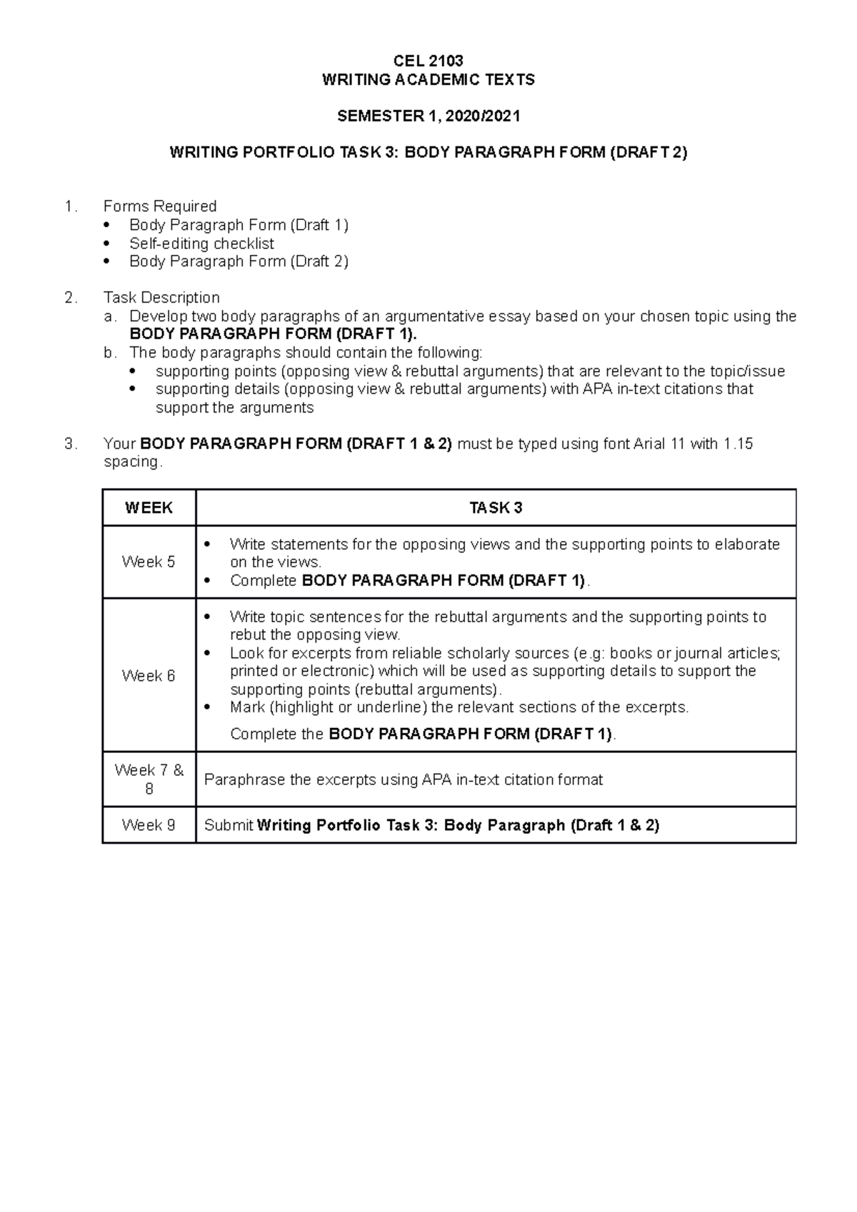CEL 2103 - WP TASK 3 - BODY Paragraph Draft 2 - CEL 2103 WRITING ...