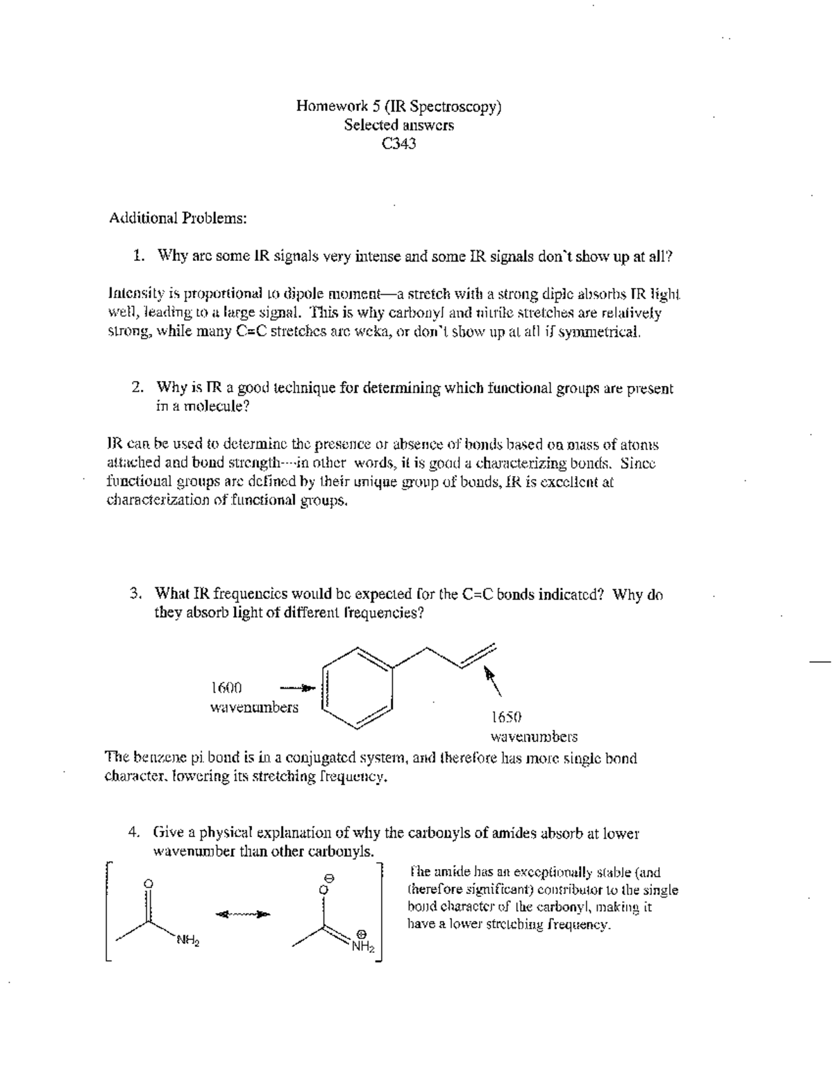 Seminar assignments - Handout ir key - Homework 5 (IR Spectroscopy ...