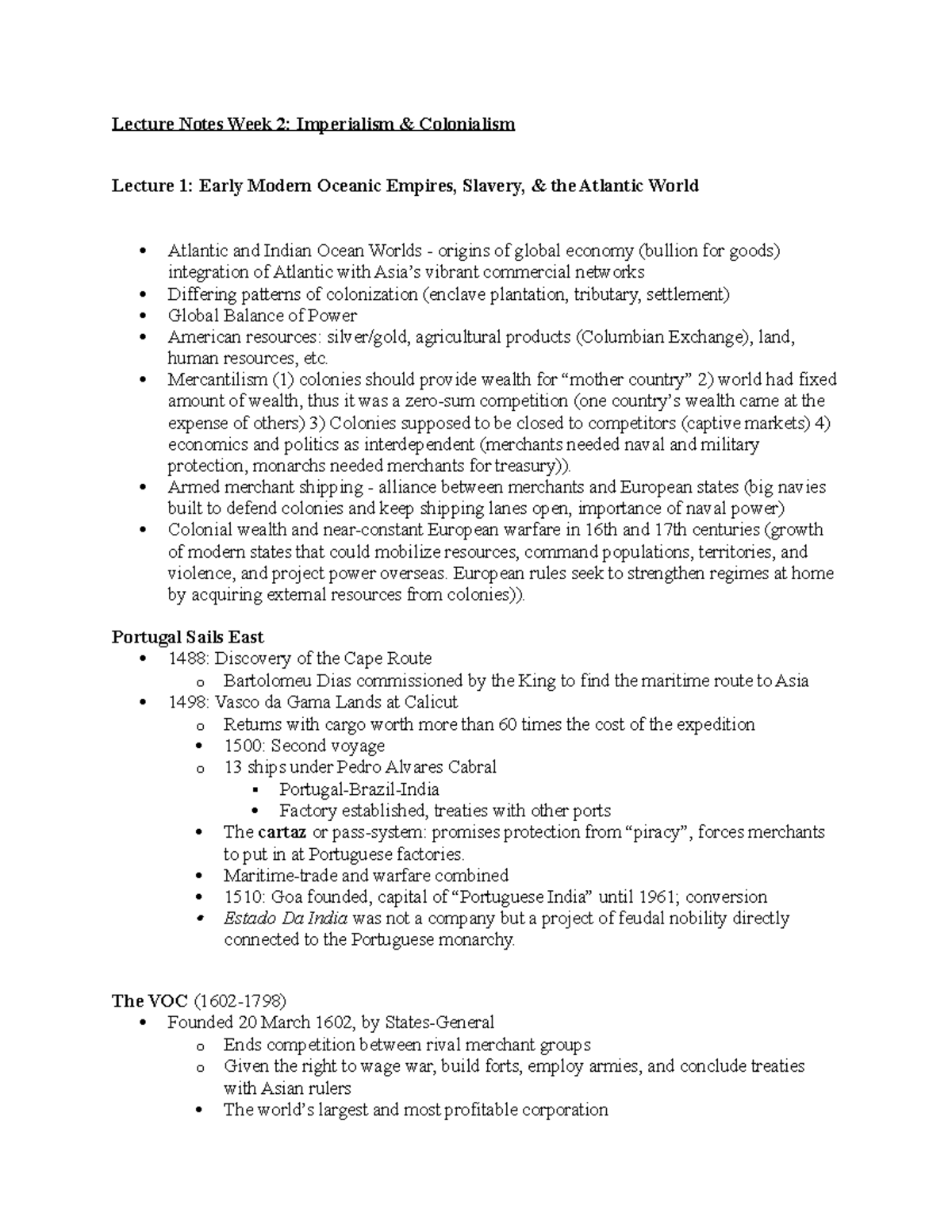 Lecture Notes 2 Imperialism and Colonialism - Lecture Notes Week 2 ...