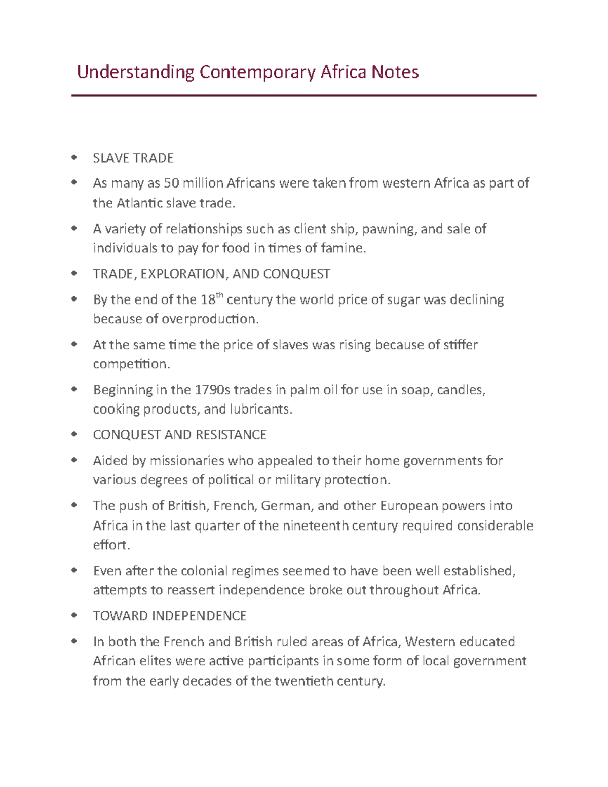 Understanding Contemporary Africa Notes - A variety of relationships ...