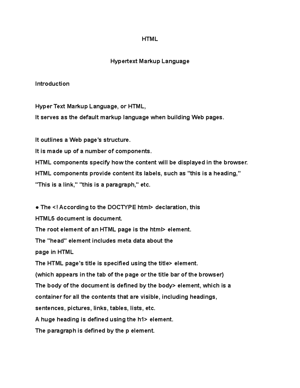 Intro to html - Information Technology - HTML Hypertext Markup Language Introduction Hyper Text ...
