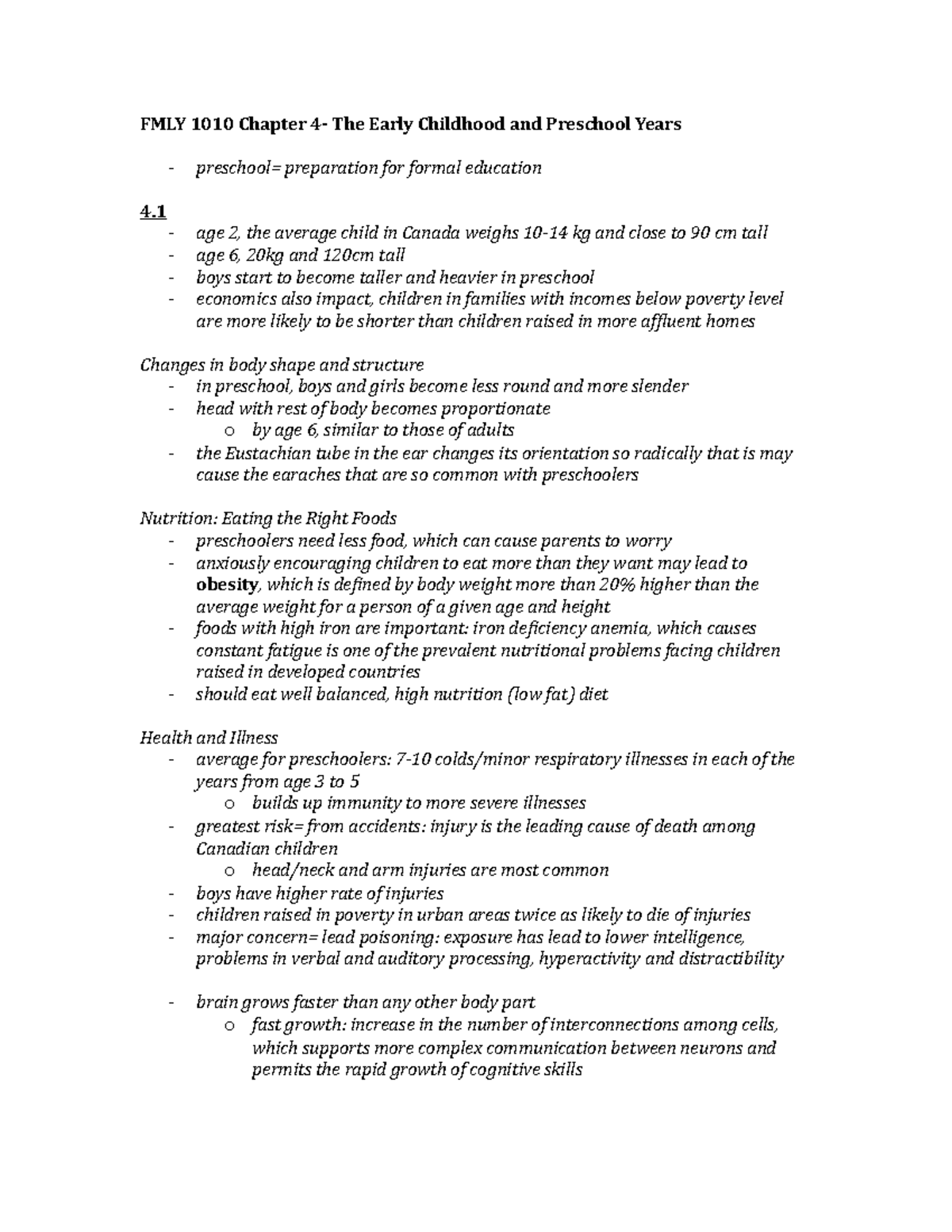 FMLY 1010 Chapter 4 - Lecture notes 4 - FMLY 1010 Chapter 4- The Early ...