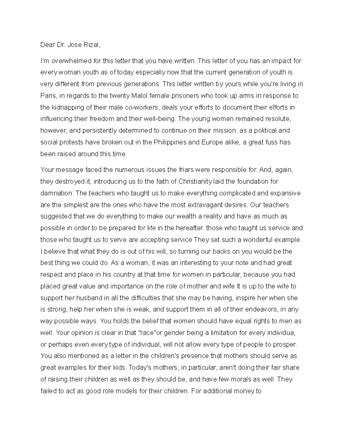 Rizal - Lecture notes 5 - Dear Dr. Jose Rizal, I’m overwhelmed for this ...