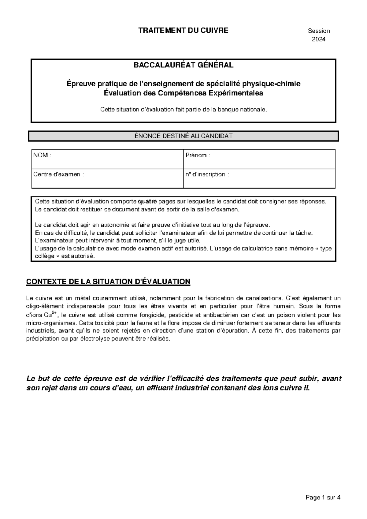 ECE 24 PC 38 - fff - 2024 BACCALAURÉAT GÉNÉRAL Épreuve pratique de l ...