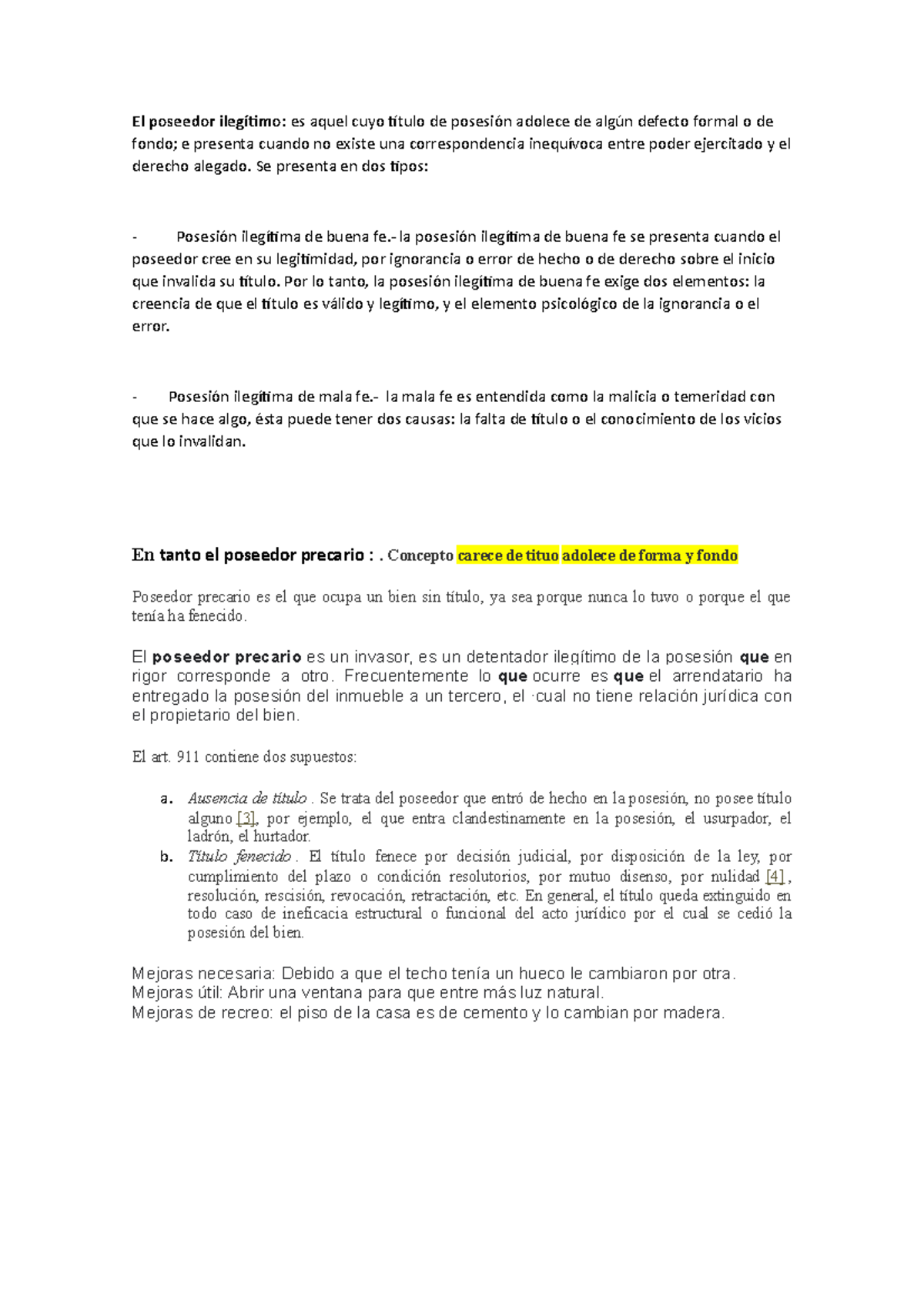 El poseedor ilegítimo de derecho - El poseedor ilegítimo: es aquel cuyo ...