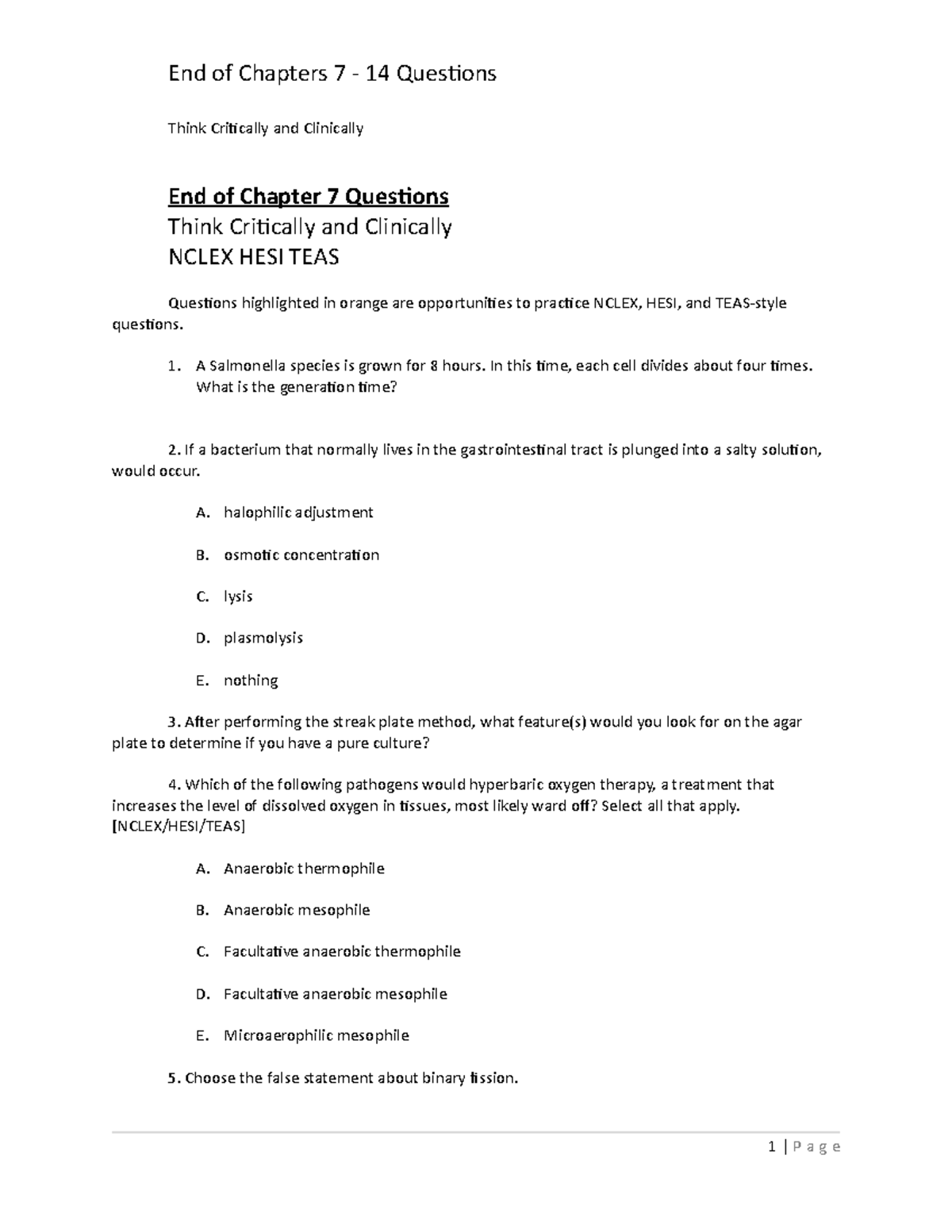 Chapt 7-14 Questions Review - Think Critically and Clinically End of ...