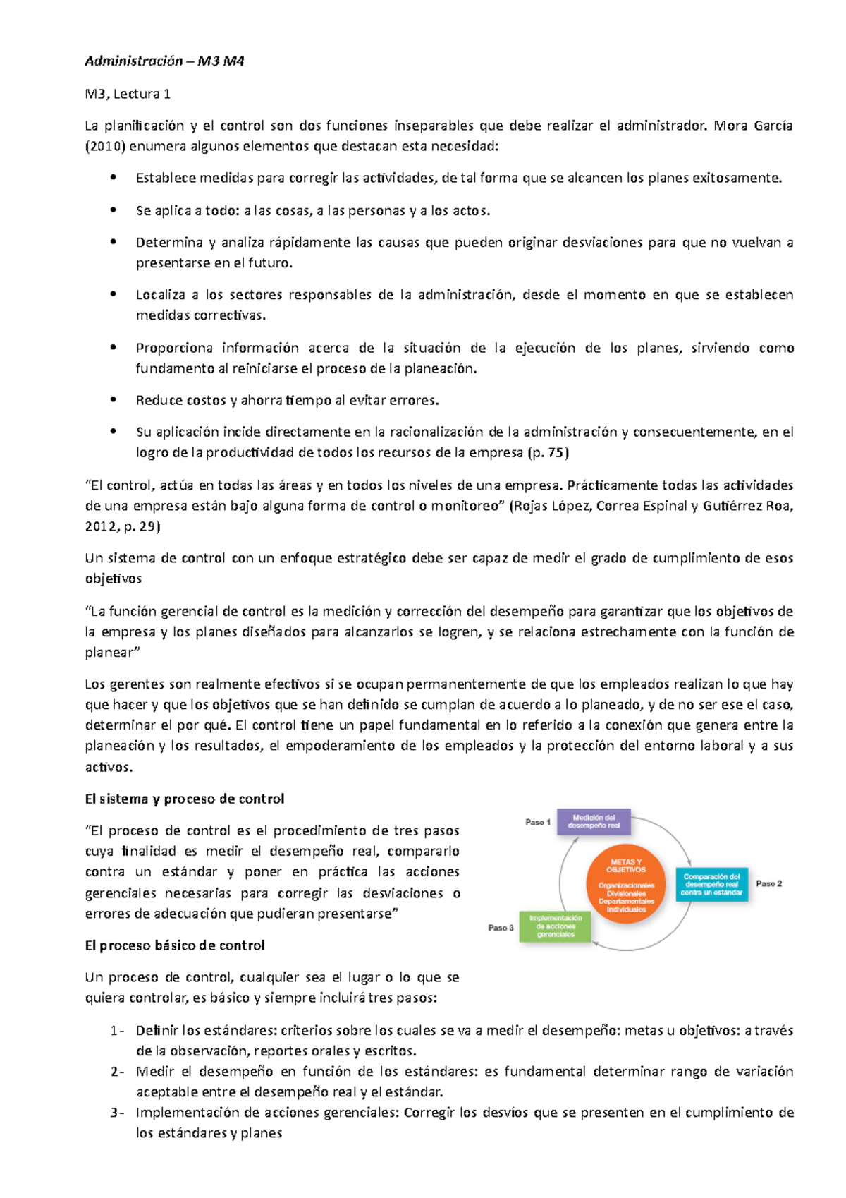 Administración resúmen M3 M4 - Administración – M3 M M3, Lectura 1 La planificación y el control ...