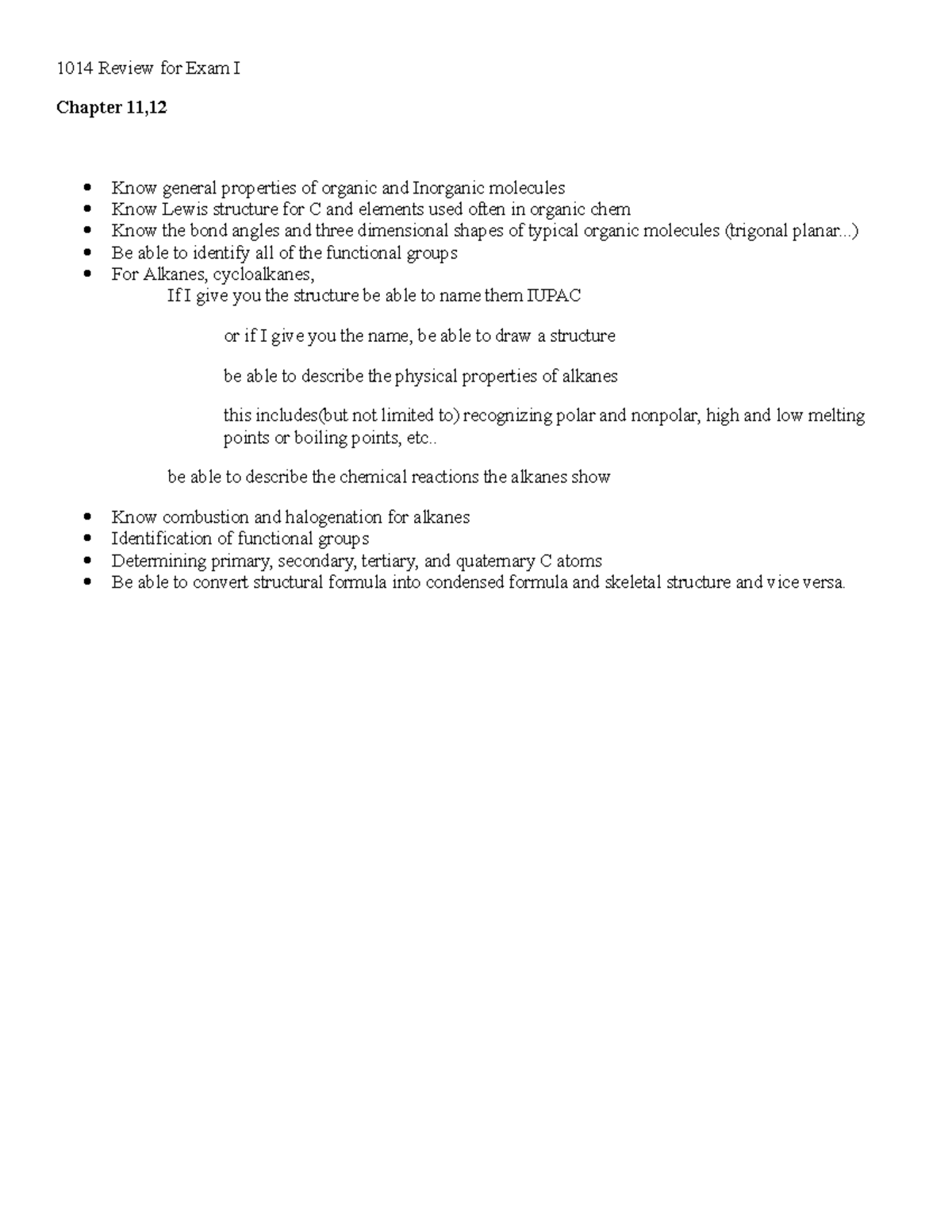 1014 Review for Exam I - Lecture notes 1 - 1014 Review for Exam I ...