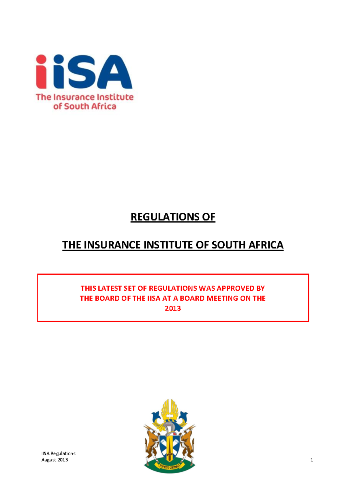 IISA Regulations 2013 - IISA Regulations REGULATIONS OF THE INSURANCE ...