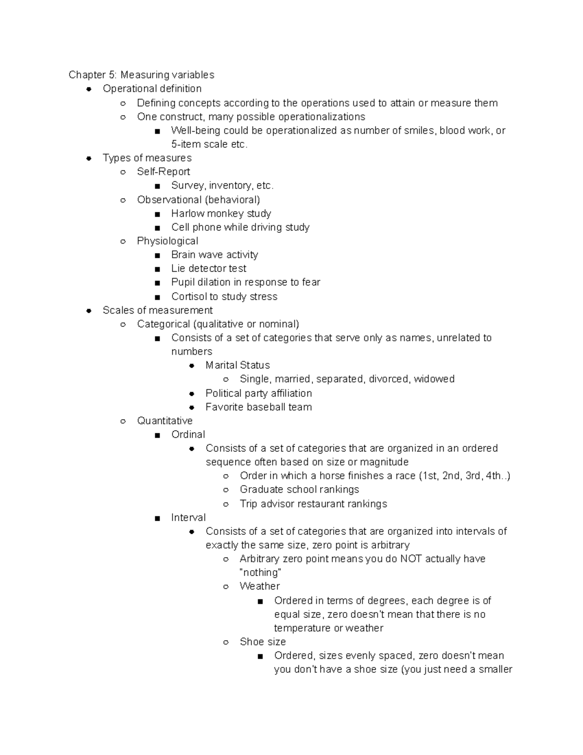 3010 Chapter 5 Notes - Chapter 5: Measuring variables Operational ...