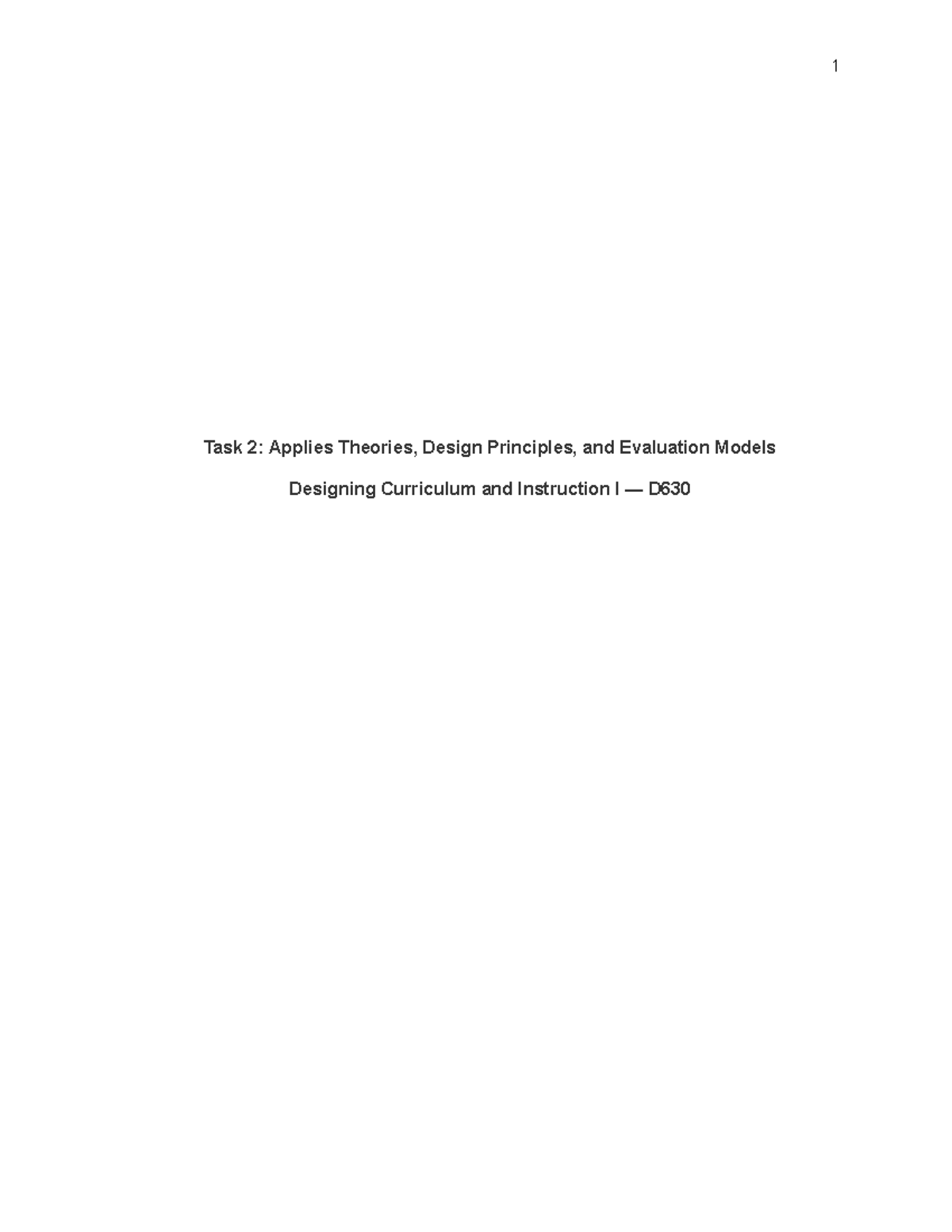 Task 2 Applies Theories, Design Principles, and Evaluation Models - 1 ...
