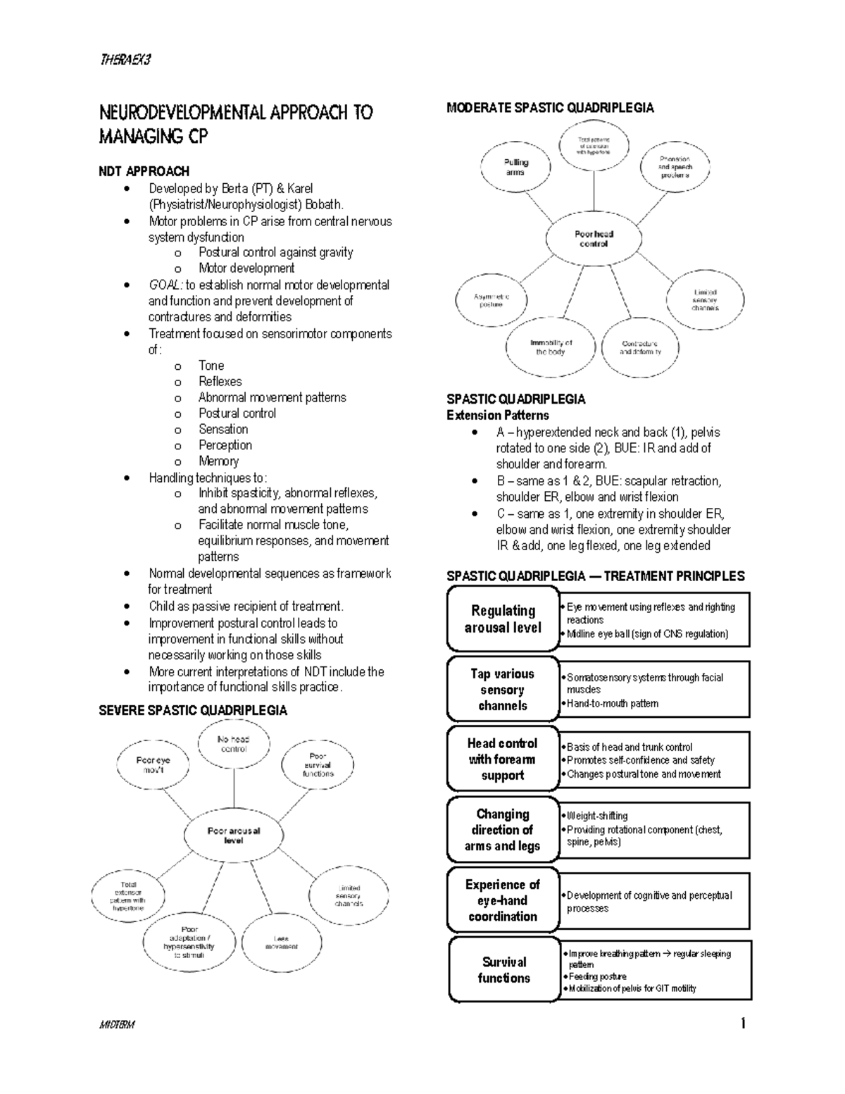 Neurodevelopmental Approach for Cerebral Palsy - THERAEX MIDTERM 1 ...