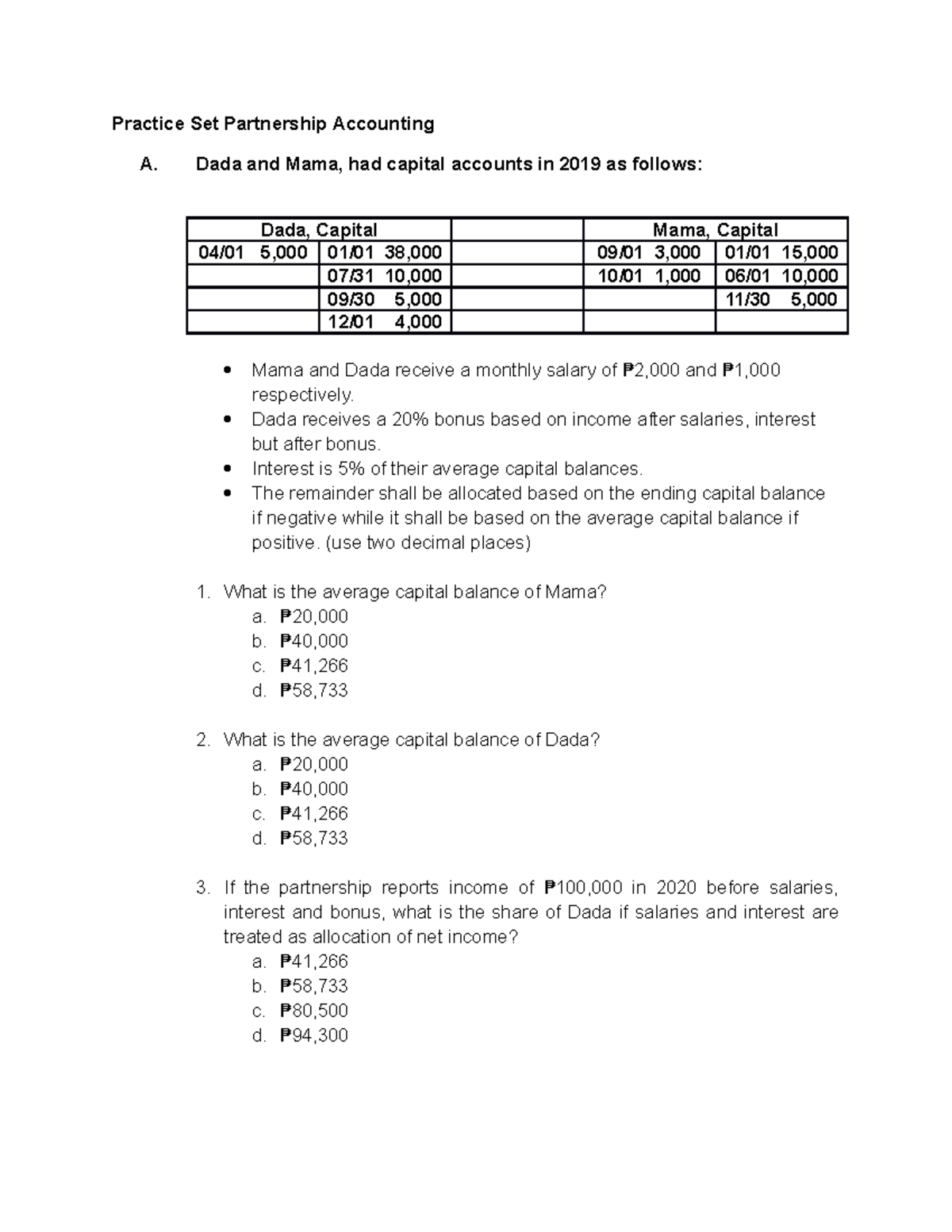 Partnership Accounting Practice Set - Practice Set Partnership ...