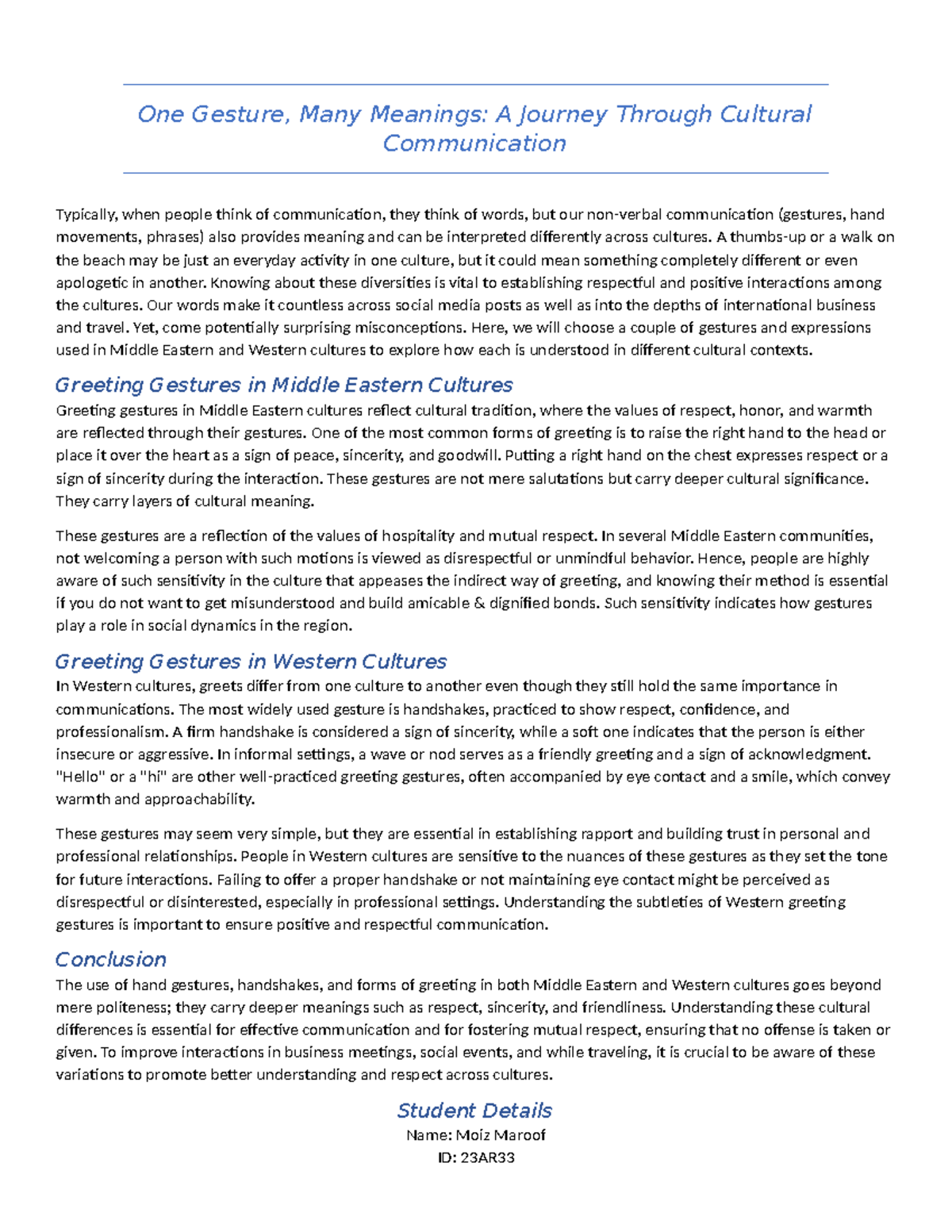 One Gesture, Many Meanings - Assignment - One Gesture, Many Meanings: A ...