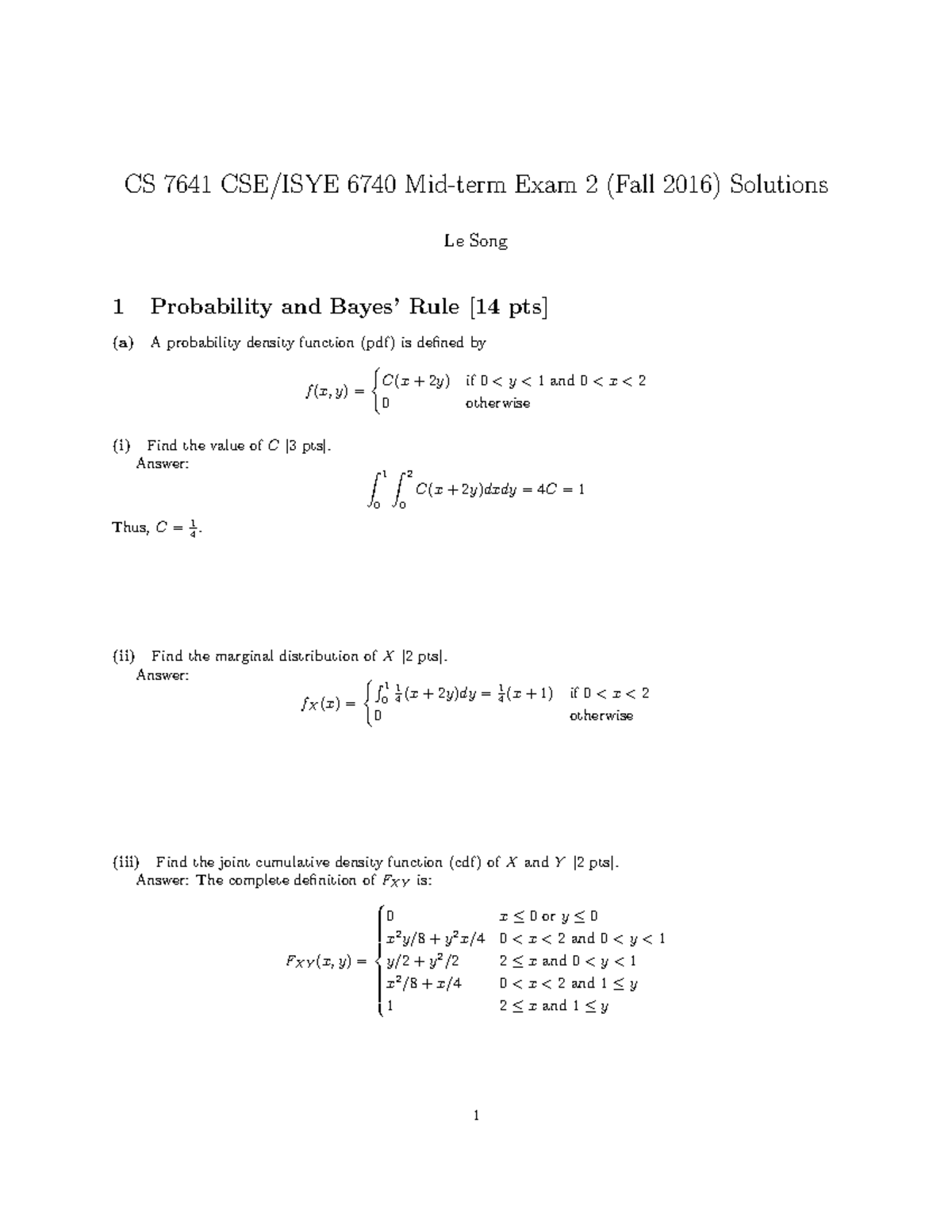 Fall2016 midterm 2 - CS 7641 CSE/ISYE 6740 Mid-term Exam 2 (Fall 2016 ...