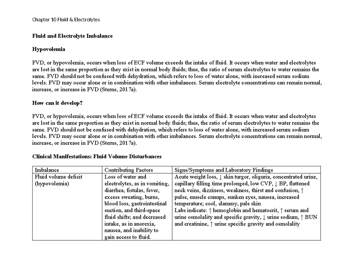 Guided reading lecture worksheet Chapter 10 Fluid & Electrolytes ...