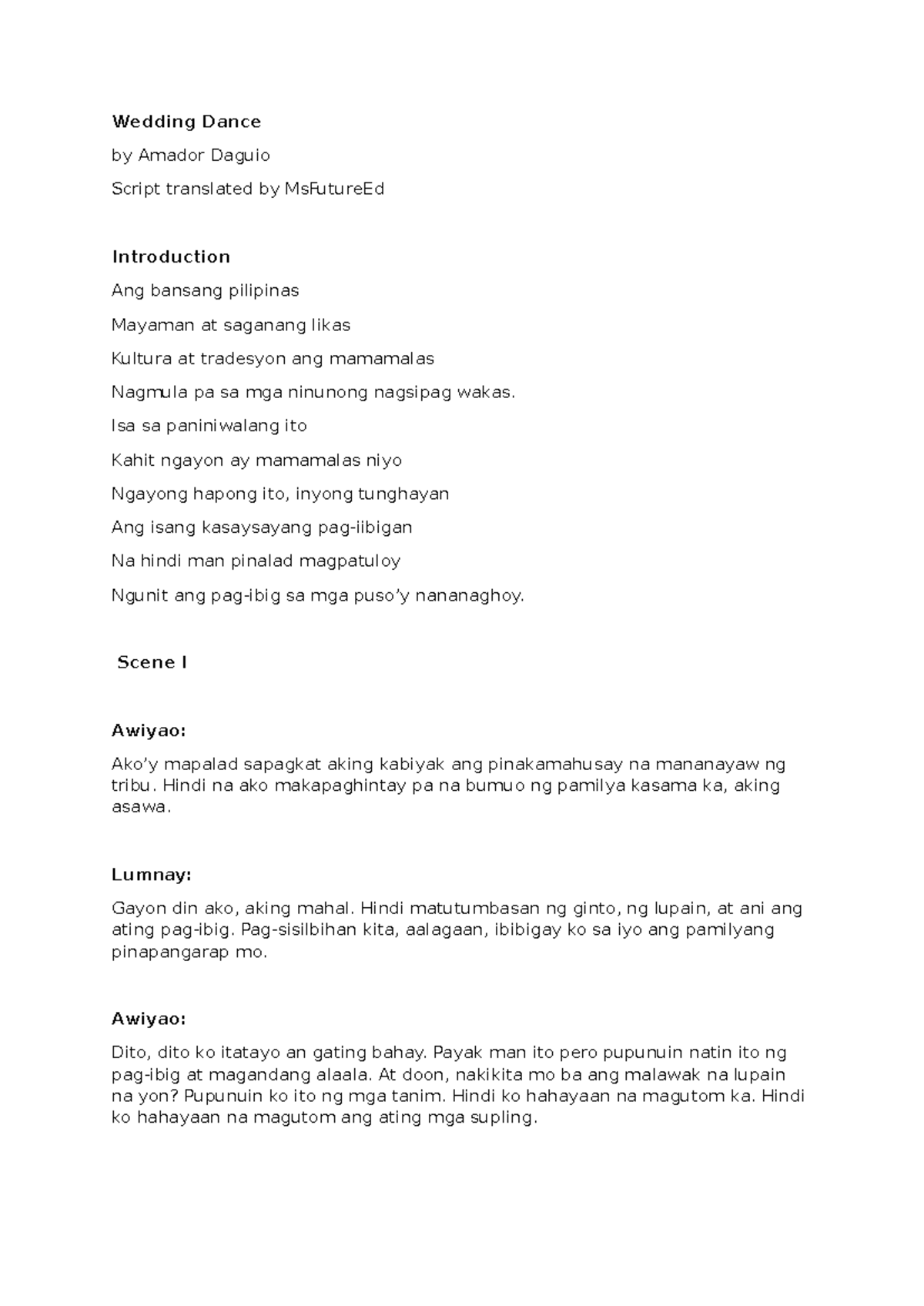 Wedding Dance tagalog version - Wedding Dance by Amador Daguio Script ...