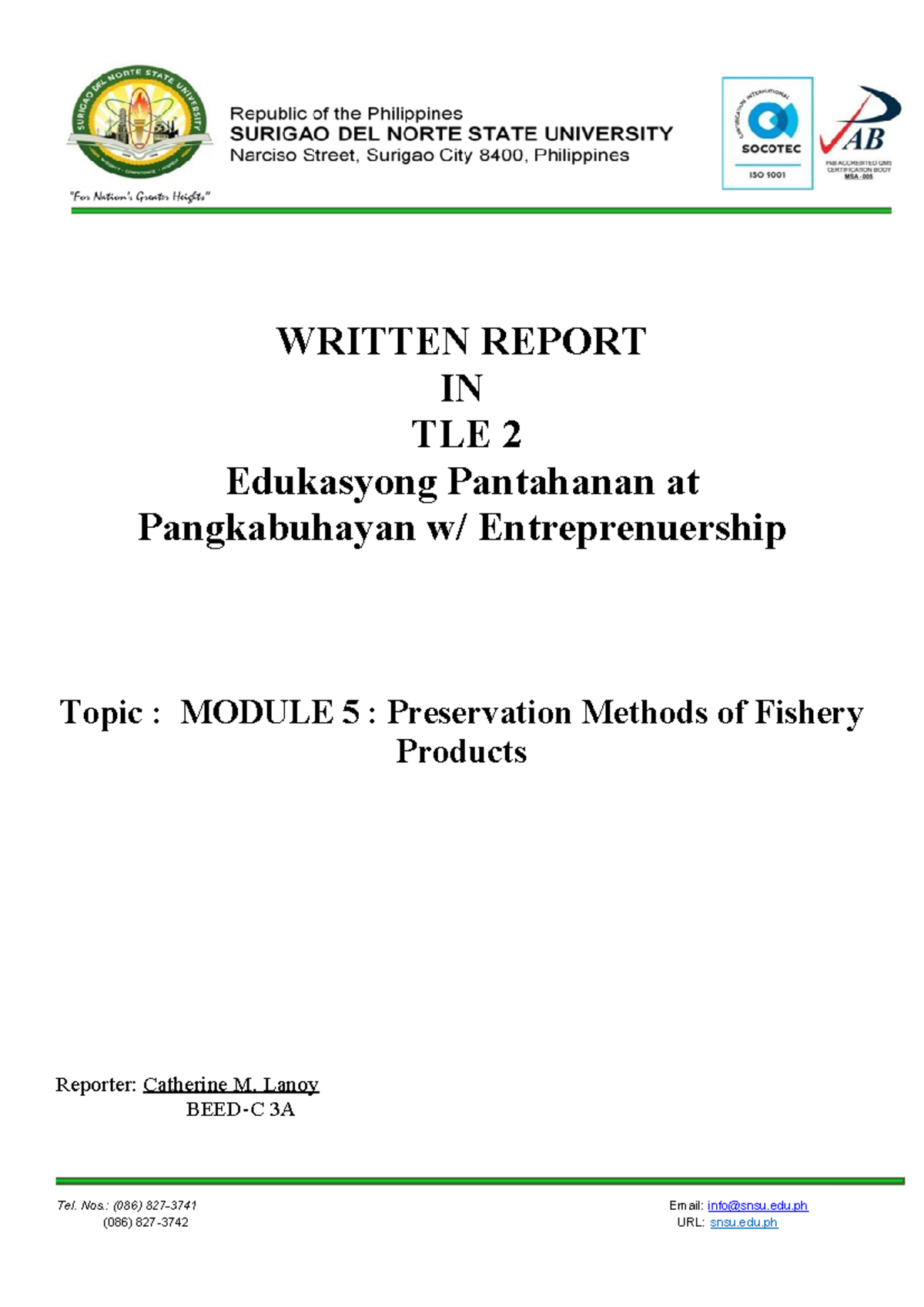 Written Reportin TLE - WRITTEN REPORT IN TLE 2 Edukasyong Pantahanan at ...