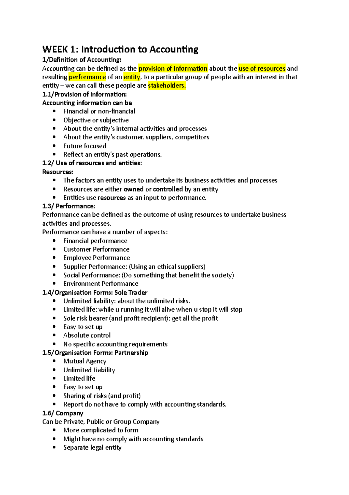 Lectures Notes and brief summary tutorial - WEEK 1: Introduction to ...