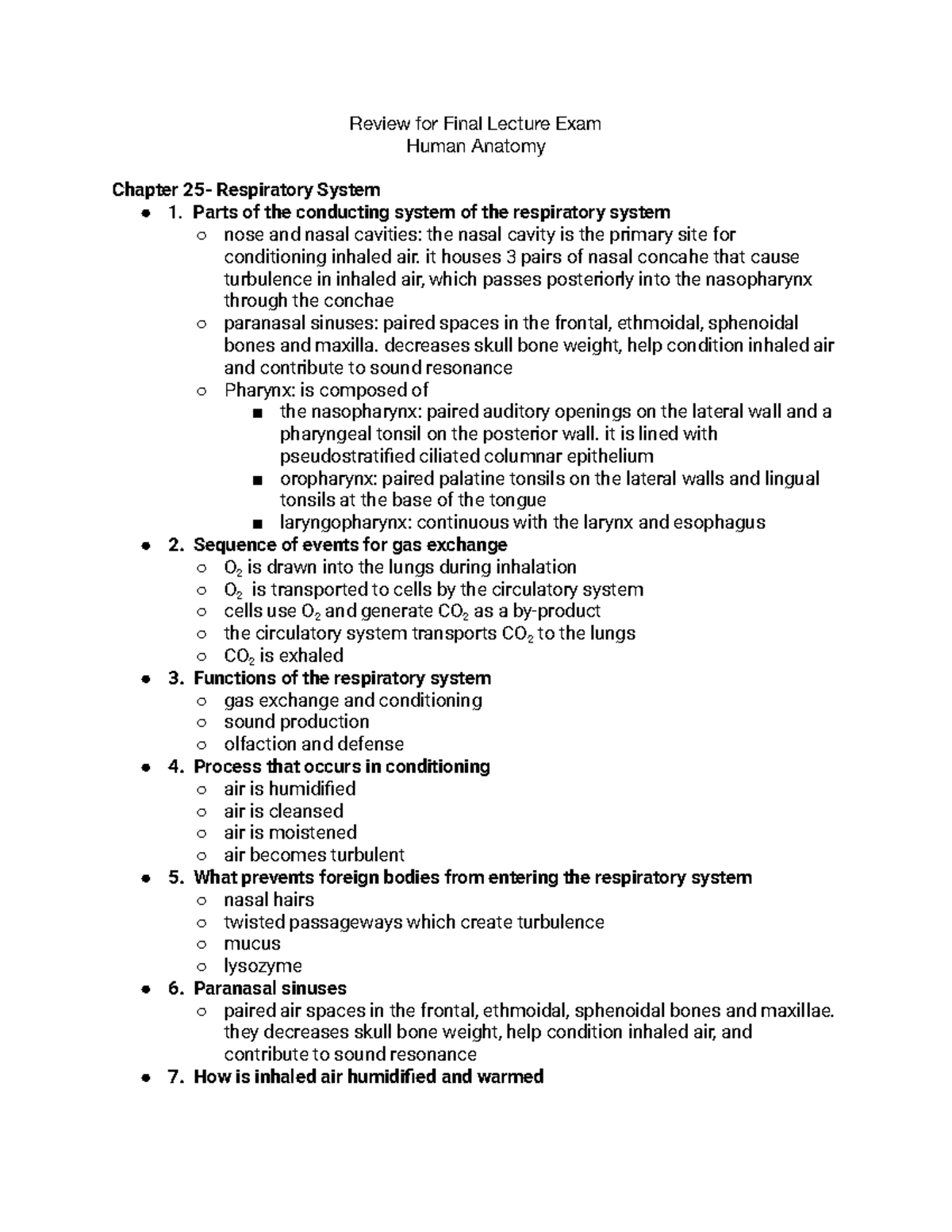Lecture Final Review Sheet - Review for Final Lecture Exam Human ...
