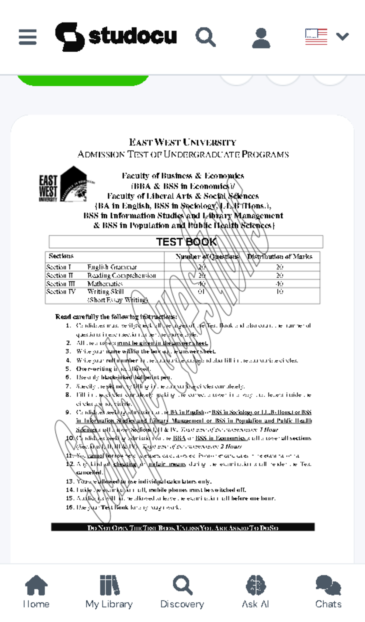 Sample question 1 - Hshs - EAST WEST University A… - EAST WEST ...