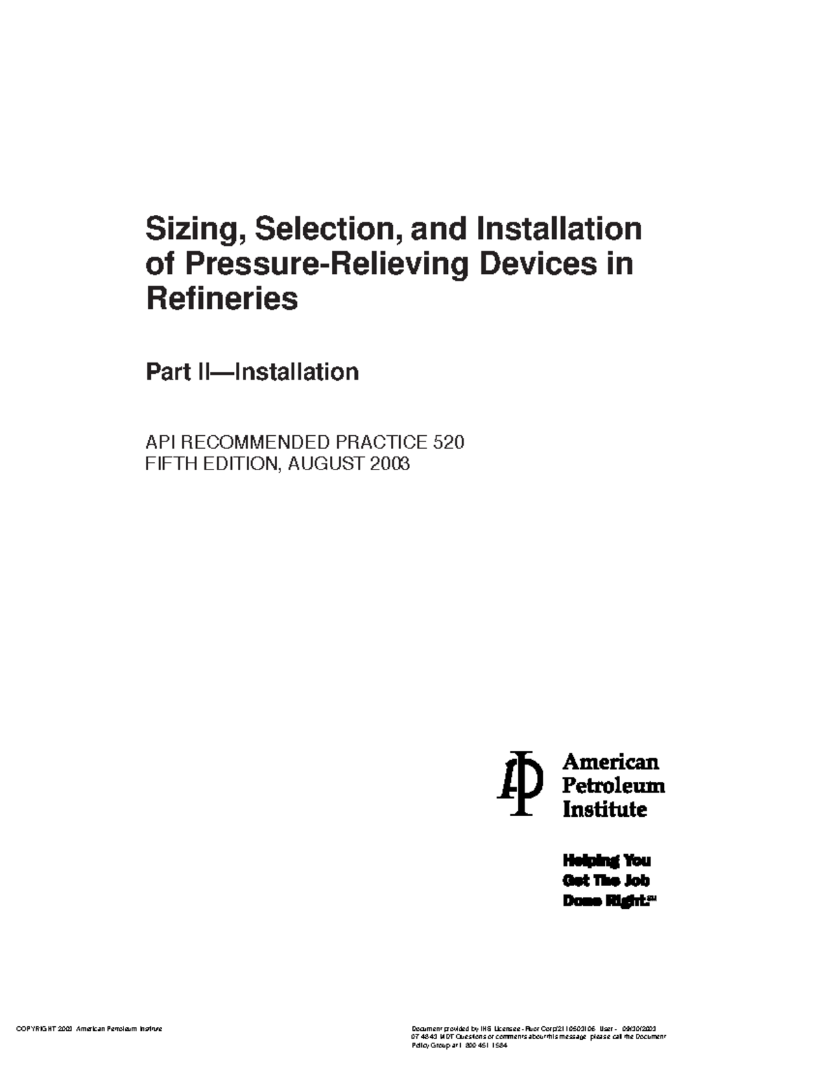 API-520 Part 2 - Control valve guide - Sizing, Selection, and Installation of Pressure-Relieving ...