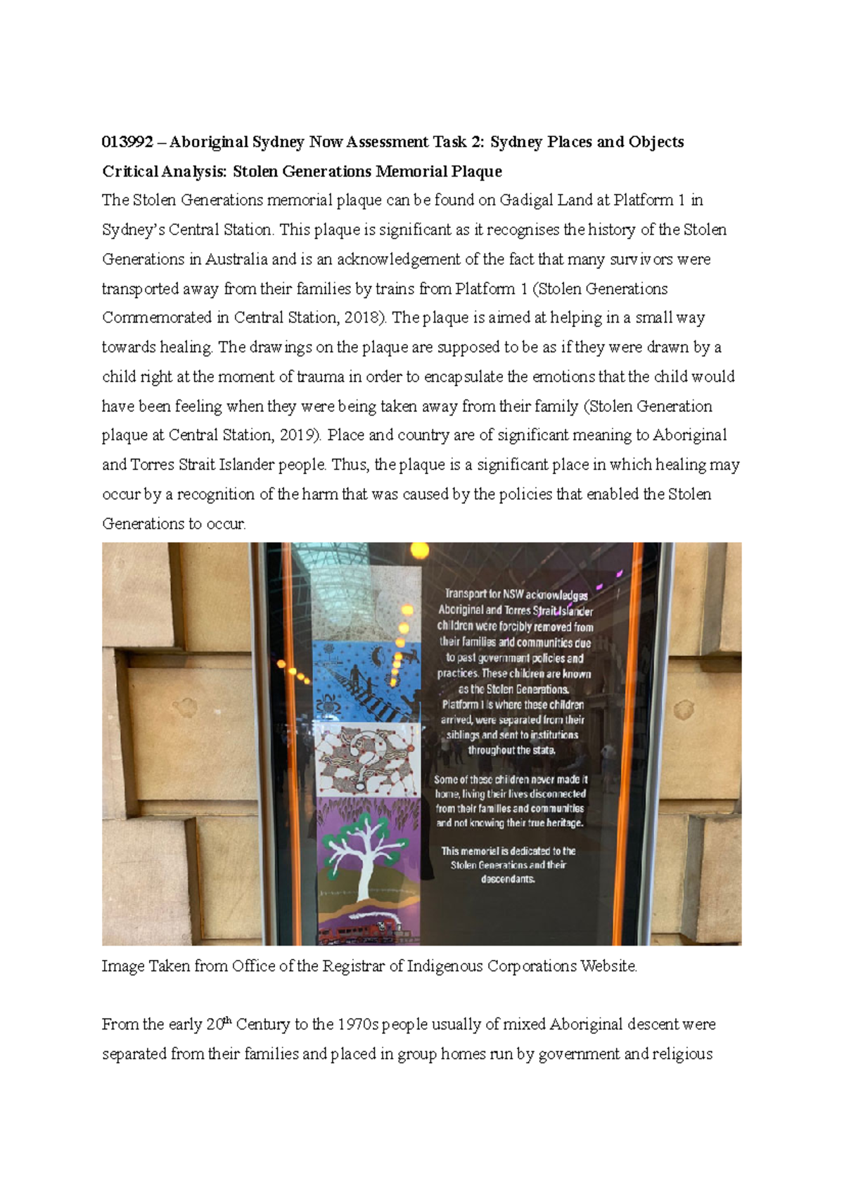 Assessment Task 2 Critical Analysis of a Place - 013992 – Aboriginal ...