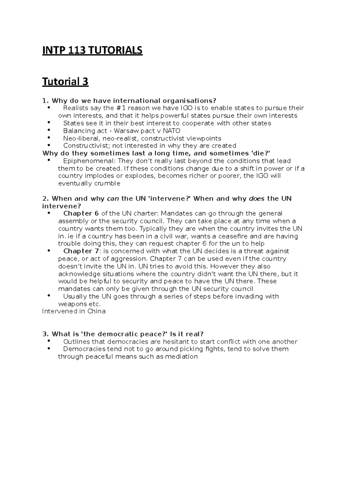 INTP 113 Tutorials - INTP 113 TUTORIALS Tutorial 3 Why do we have ...