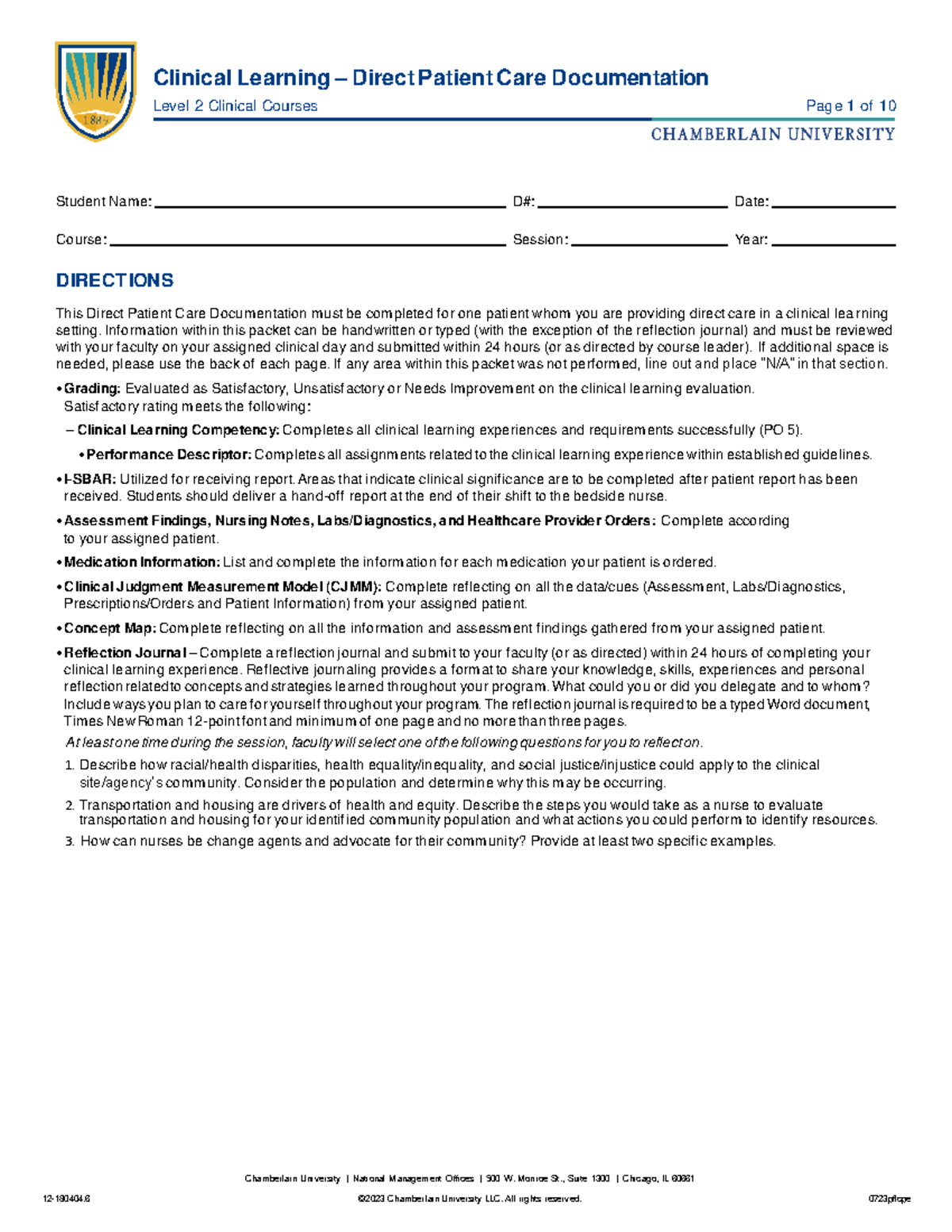Level 2 DPCD - cool - Level 2 Clinical Courses Page 1 of 10 Chamberlain ...