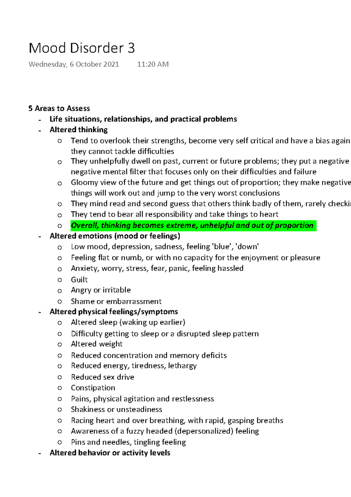 Mood Disorder 3 - 5 Areas to Assess - Life situations, relationships ...