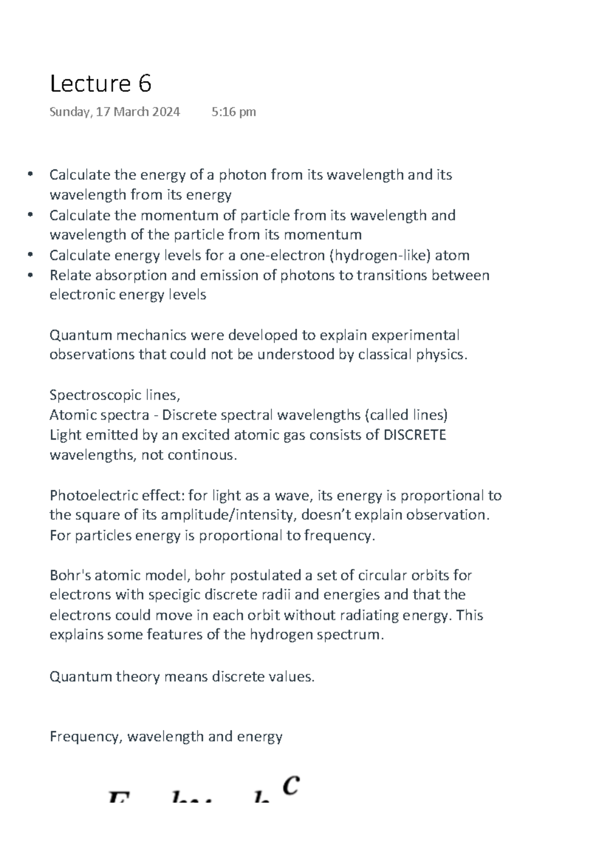 Lecture 6 Chem1901 notes - Calculate the energy of a photon from its ...