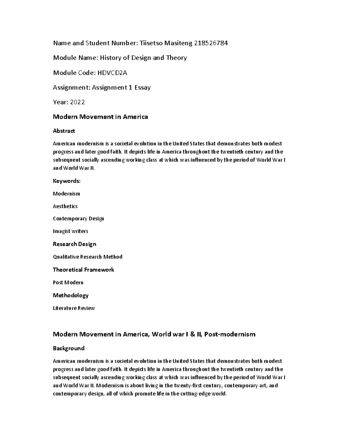 GD2 - Sem 2 Tiisetso Phillip Masiteng, 218526784, Assignment 1 Essay ...