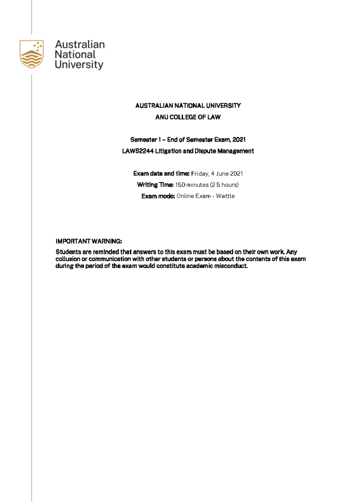 2021 LAWS2244 Final exam paper - AUSTRALIAN NATIONAL UNIVERSITY ANU ...