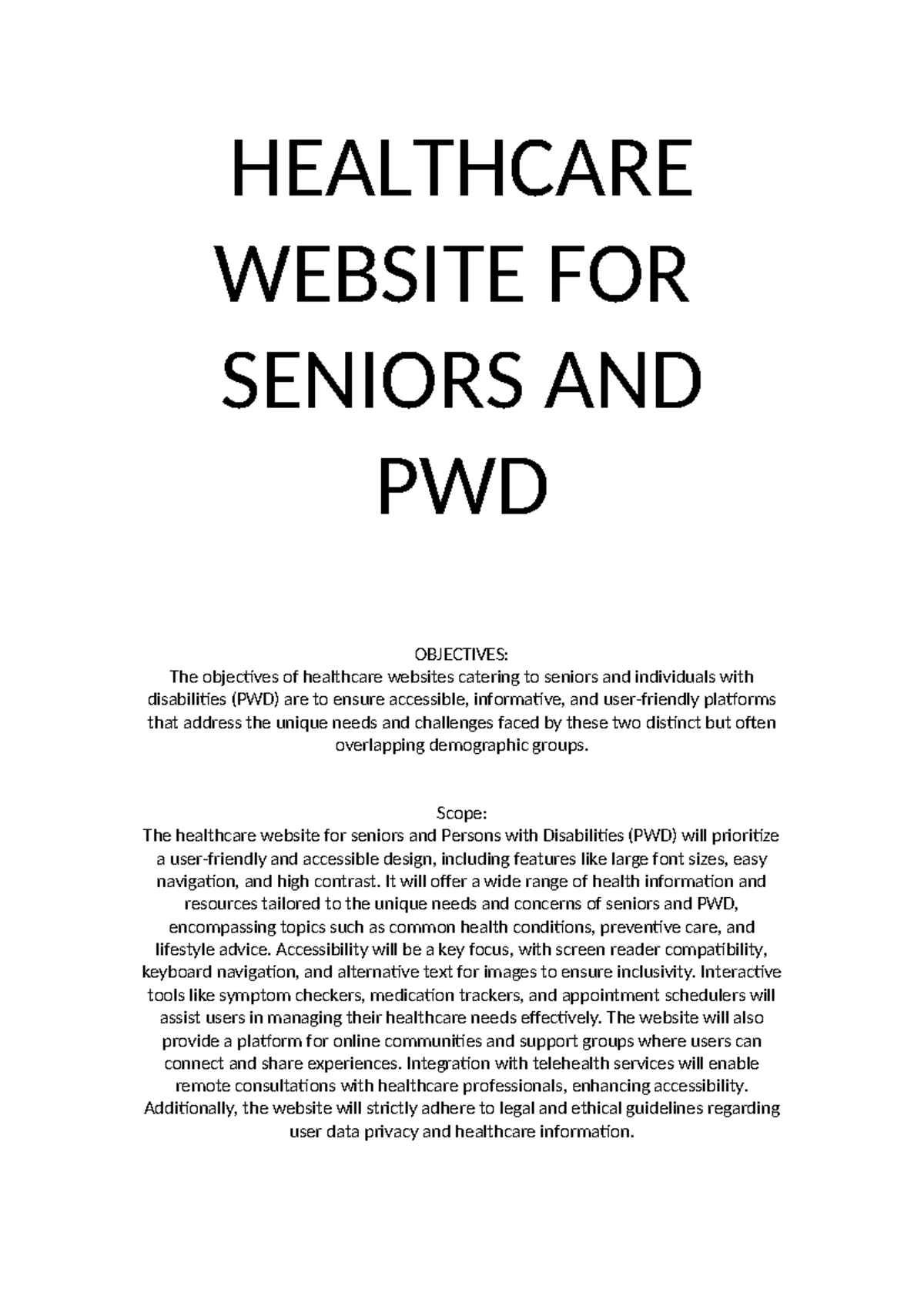 Healthcare - HEALTHCARE WEBSITE FOR SENIORS AND PWD OBJECTIVES: The ...
