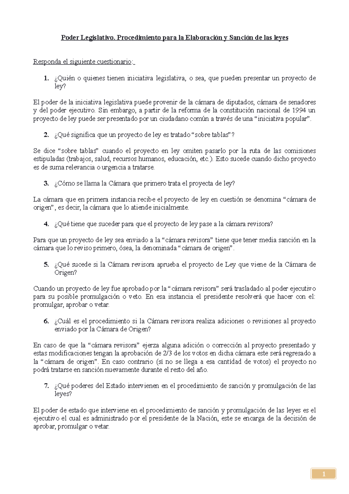 Trabajo Practico. Poder Legislativo. - 1 Poder Legislativo ...