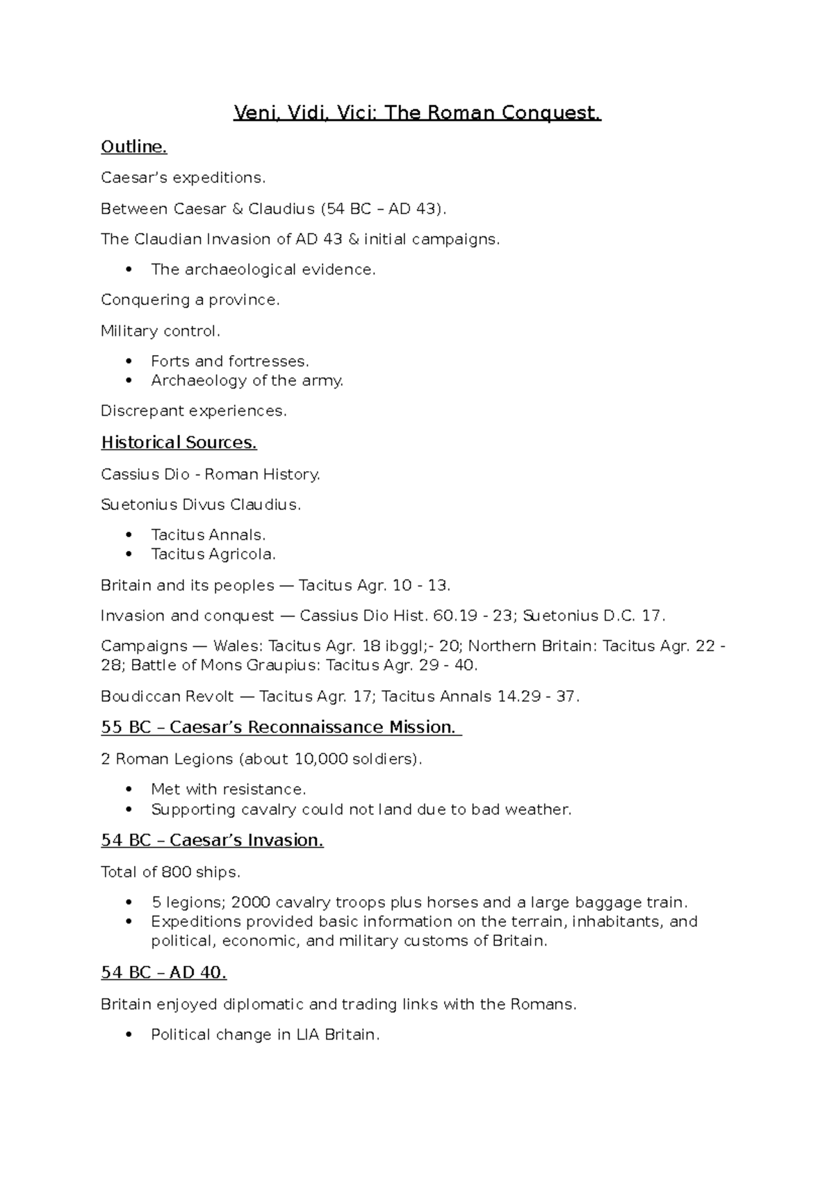 The Roman Conquest - Notes - Veni, Vidi, Vici: The Roman Conquest ...