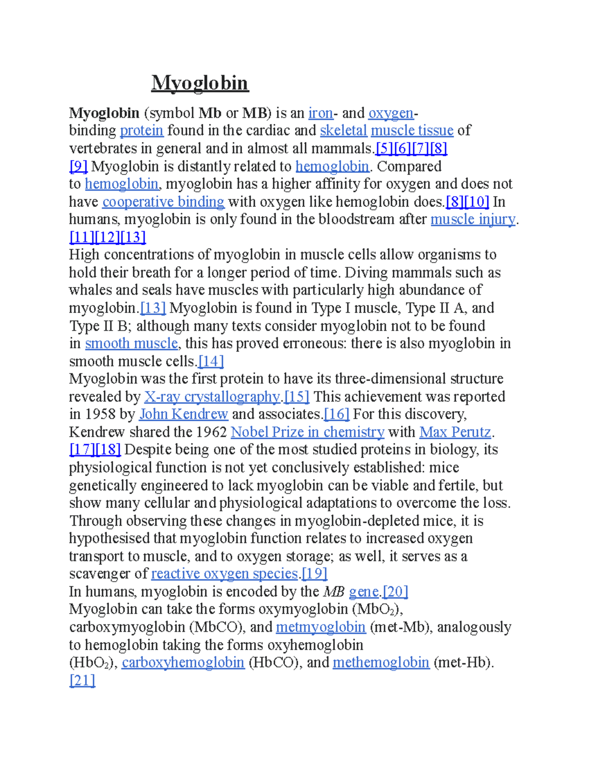 Myoglobin - Myoglobin Myoglobin (symbol Mb or MB) is an iron- and ...