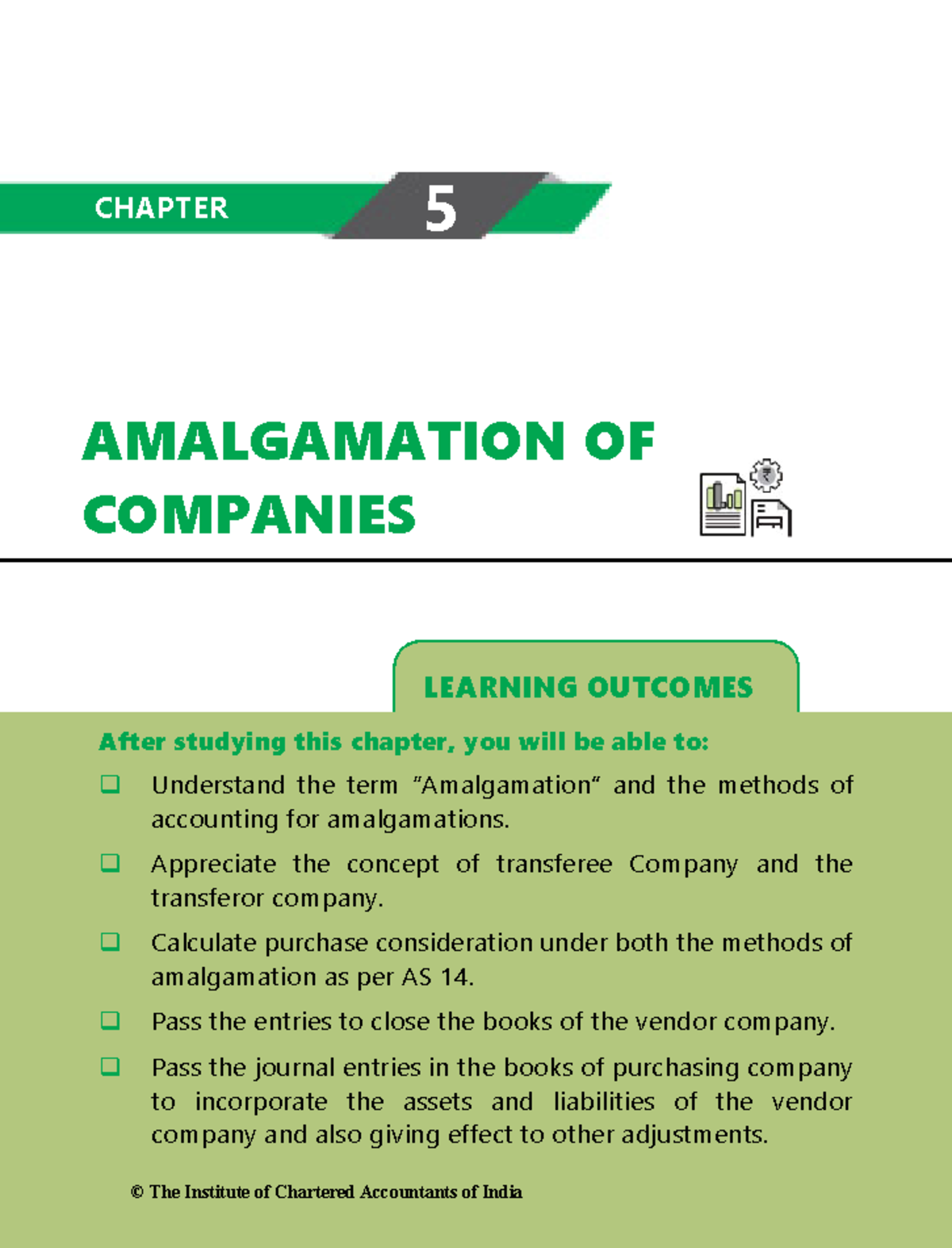 Chapter 5 Amalgamation of Companies - LEARNING OUTCOMES AMALGAMATION OF COMPANIES After studying ...