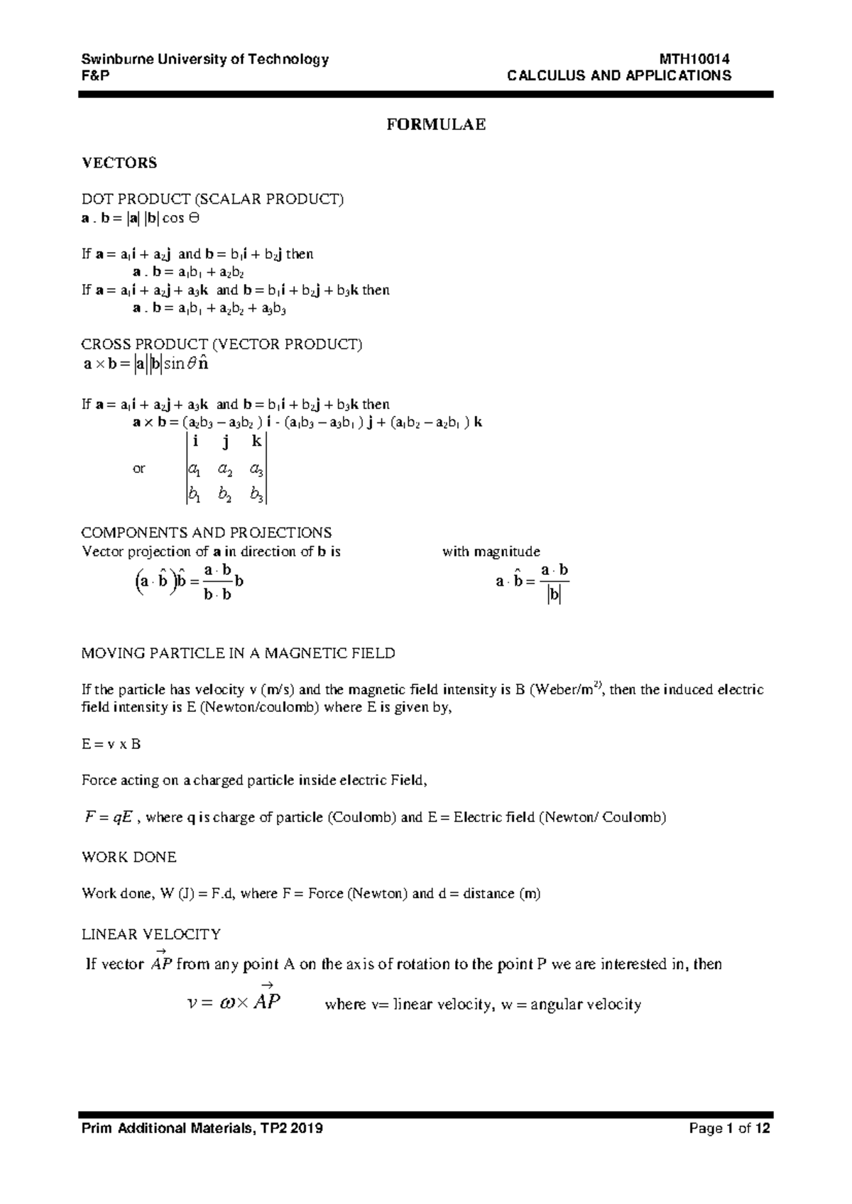 MTH10014 O Primary-1 - Calculus mid term test - F&P CALCULUS AND ...