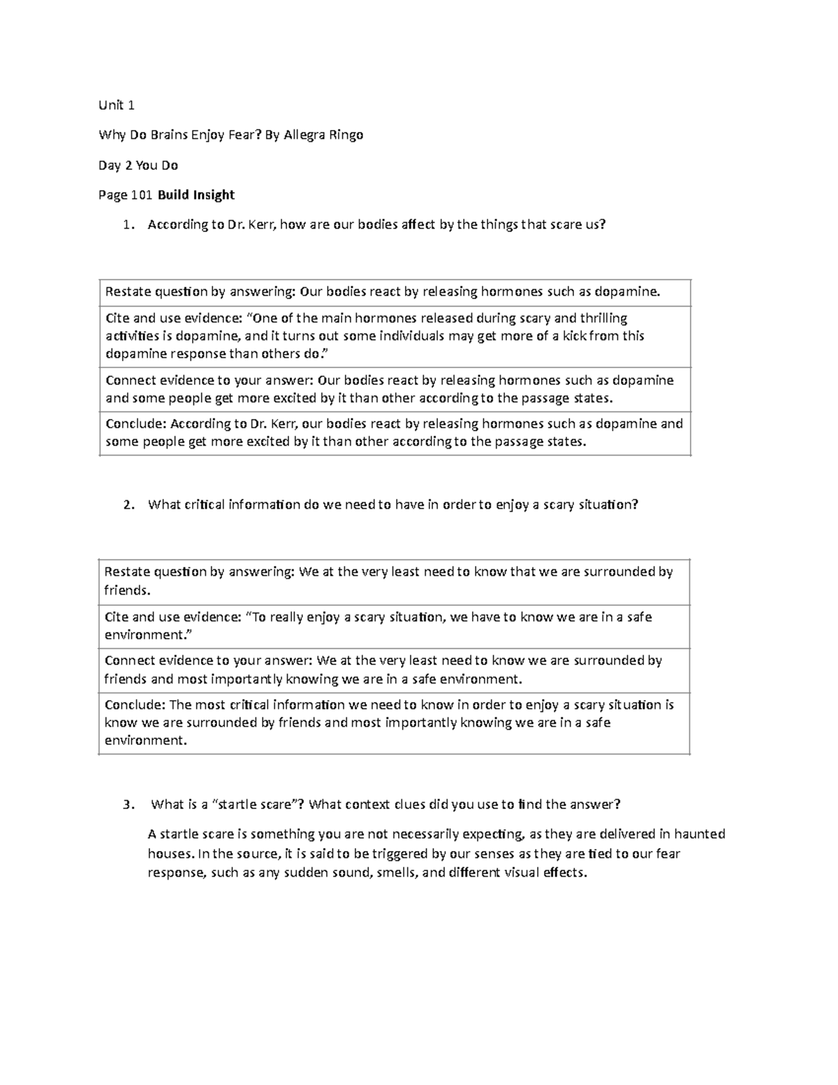 Unit 1 Why Do Some Brains Enjoy Fear - Unit 1 Why Do Brains Enjoy Fear ...