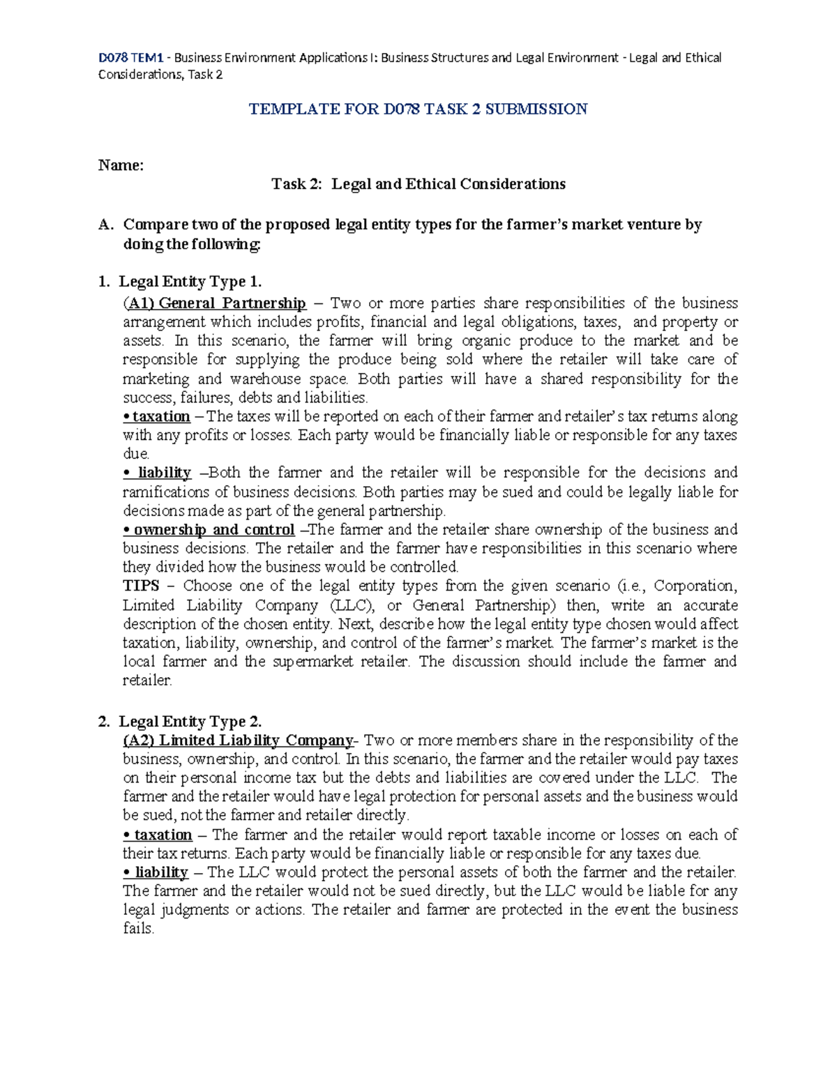 D078 - Task 2 Passed - D078 TEM1 - Business Environment Applications I ...