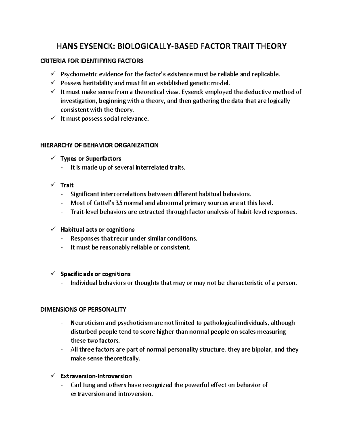 BIOLOGICALLY-BASED FACTOR TRAIT THEORY (Hans Eysenck) - HANS EYSENCK ...