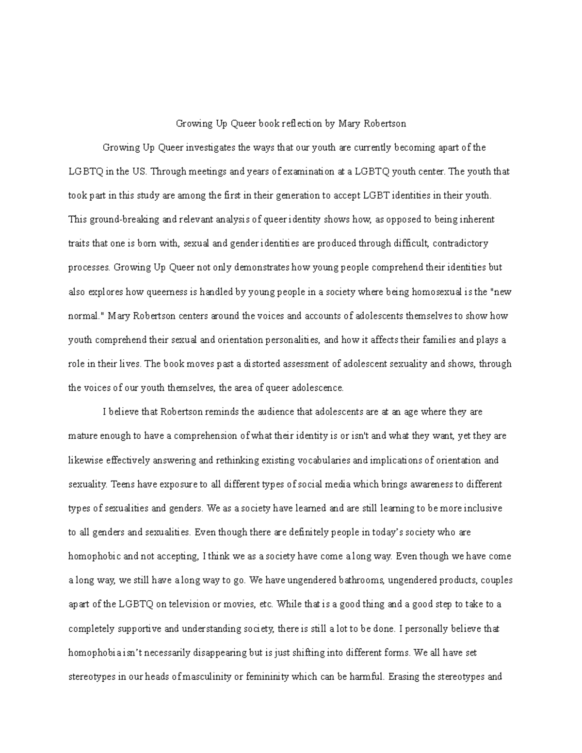 Robertson Reflectin - Growing Up Queer book reflection by Mary ...