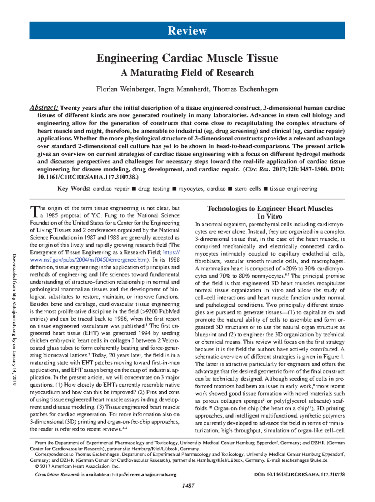 Engineering Cardiac Muscle Tissue 2017 - 1487 T he origin of the term ...