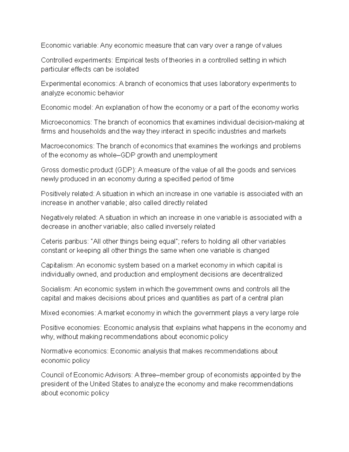 Macroeconomics Chapter 2 Vocab - Economic variable: Any economic ...
