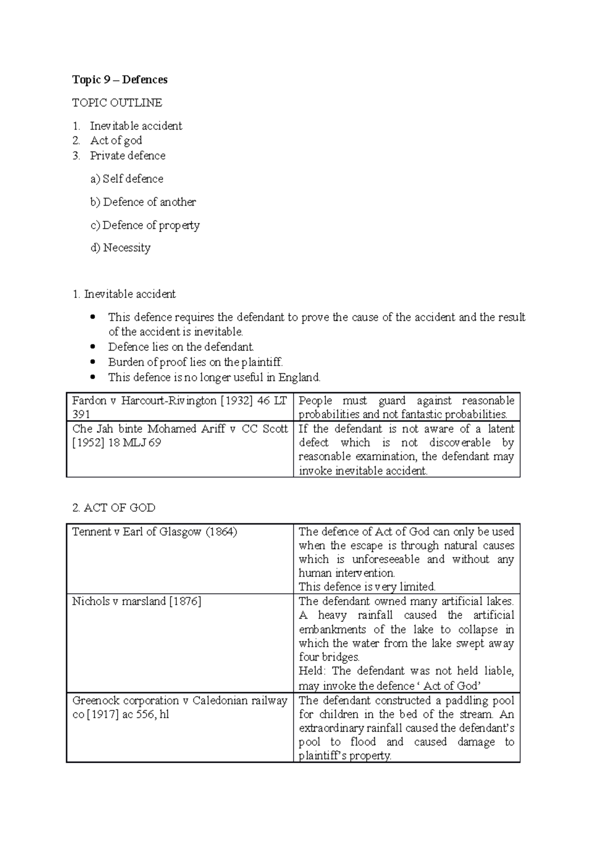 Topic 9 - Defences - !!!! - Topic 9 – Defences TOPIC OUTLINE Inevitable ...