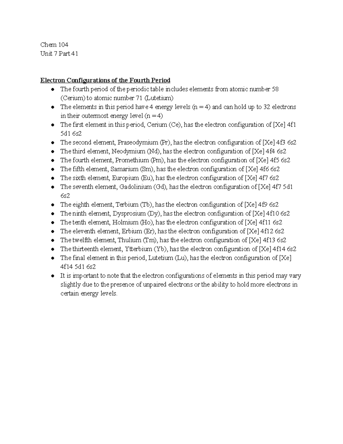 General Chemistry 104 Unit 7 Part 41 Notes - Chem 104 Unit 7 Part 41 ...
