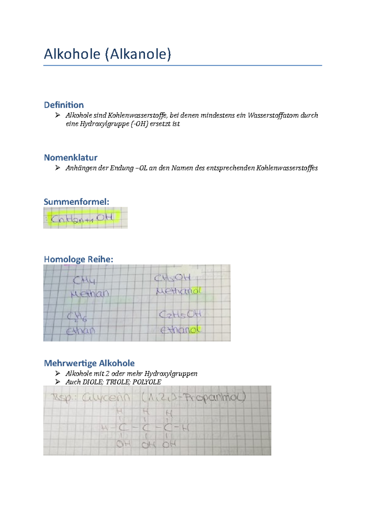Alkohole - Zusammenfassung Organische Chemie - Alkohole (Alkanole ...